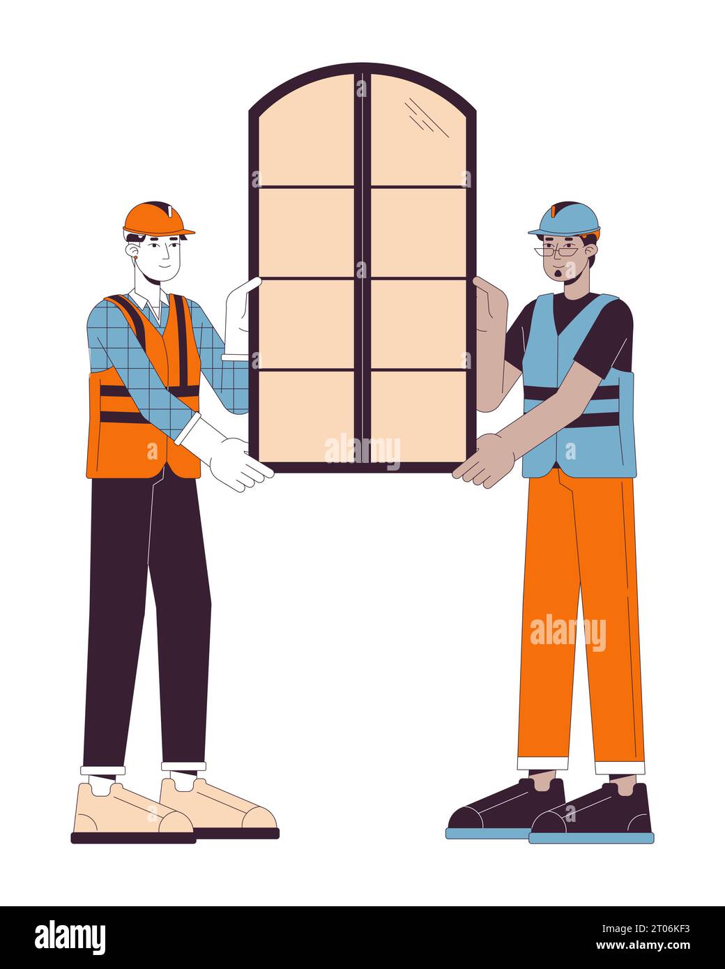 Window installation home line cartoon flat illustration Stock Vector ...