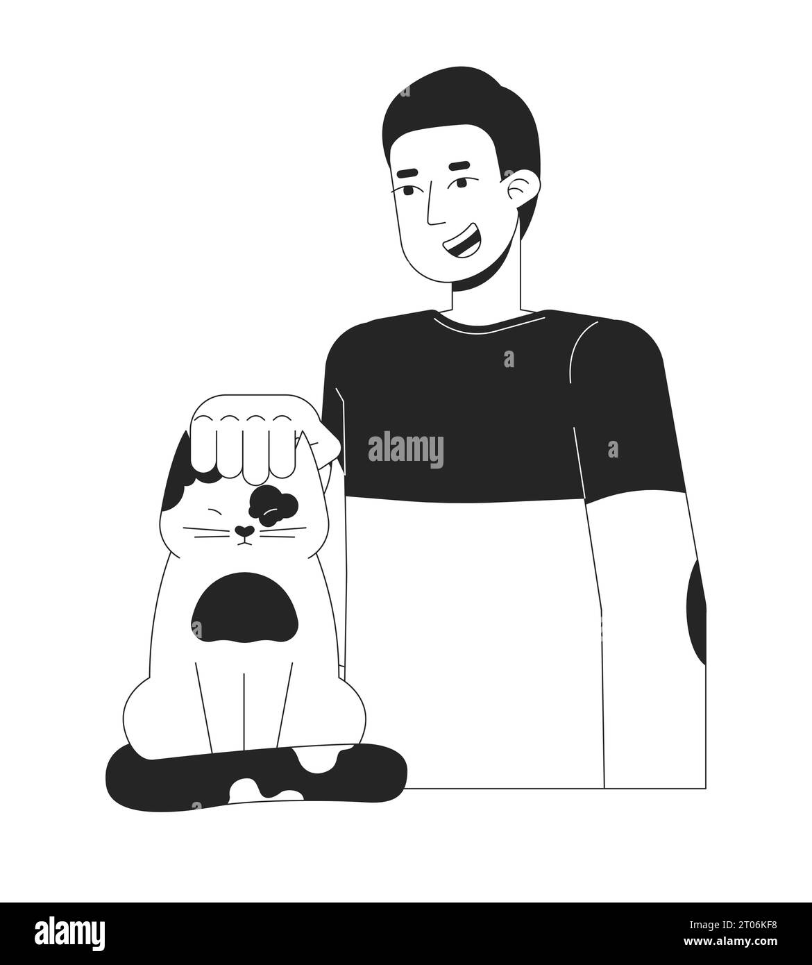 Caucasian guy gently petting cat black and white 2D line cartoon character Stock Vector Image ...