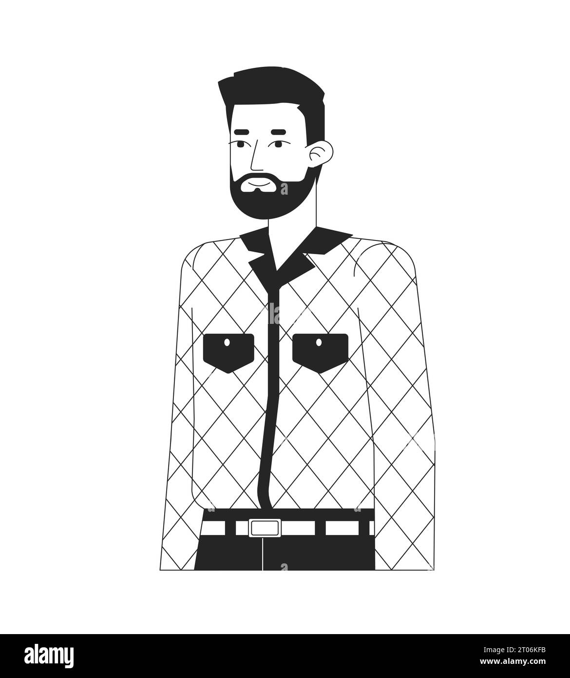Bearded caucasian man standing black and white 2D line cartoon character Stock Vector Image ...