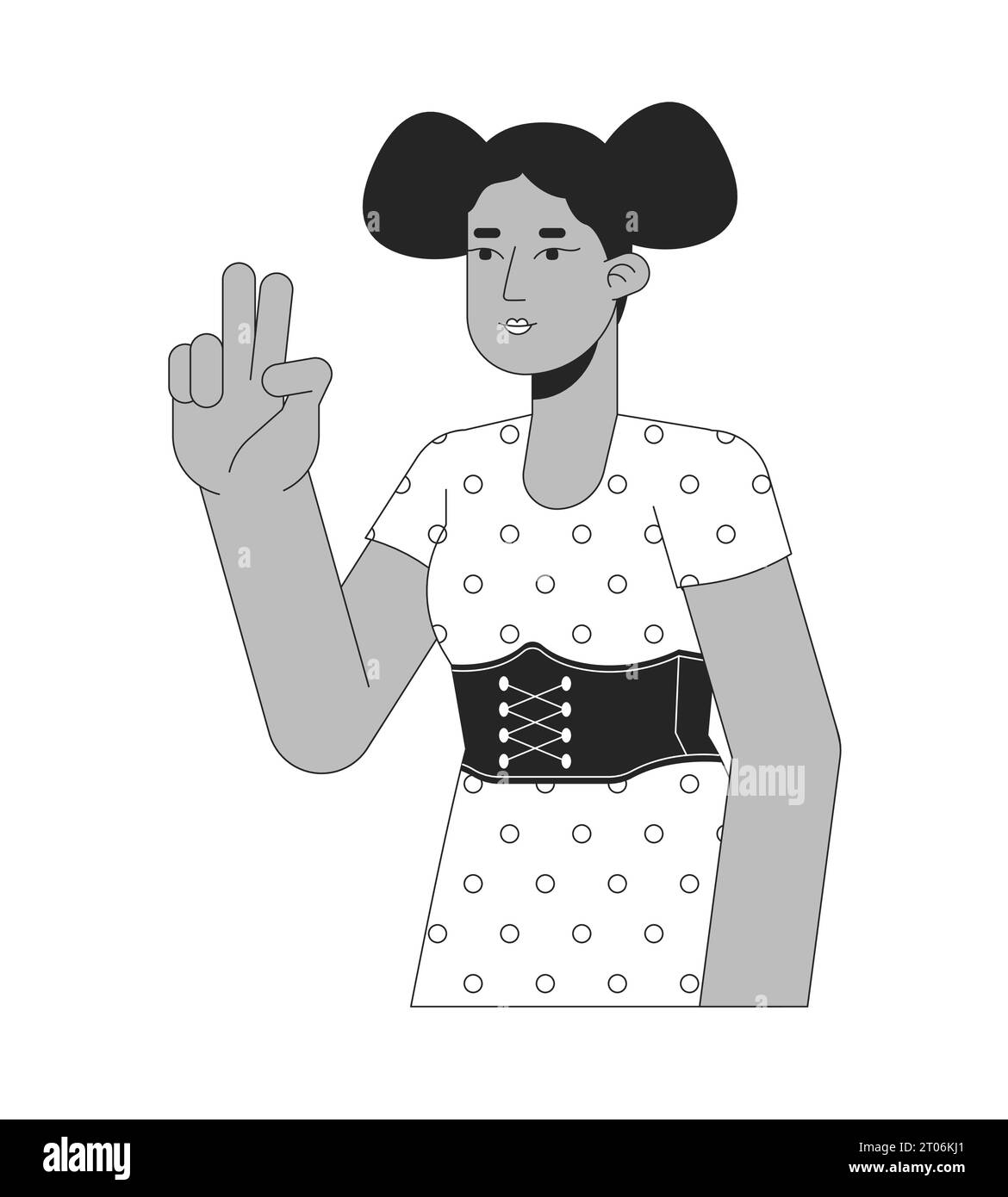 African American Peace Sign Girl Black And White 2d Line Cartoon
