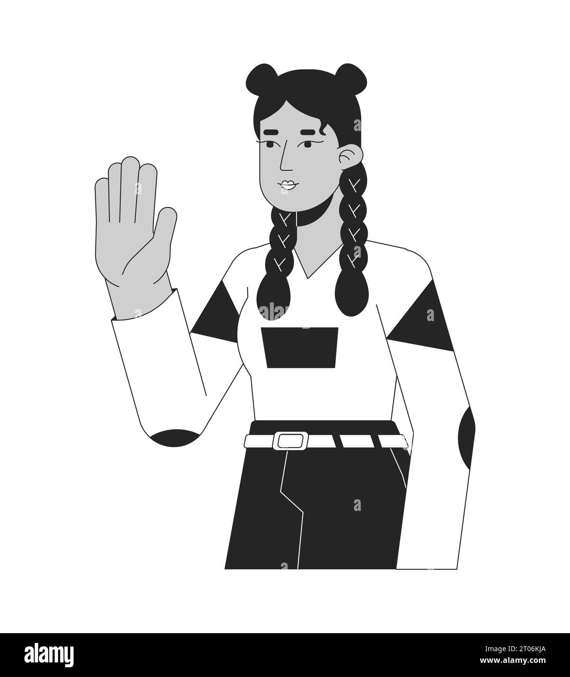 Stylish hispanic girl hello wave black and white 2D line cartoon character Stock Vector Image ...