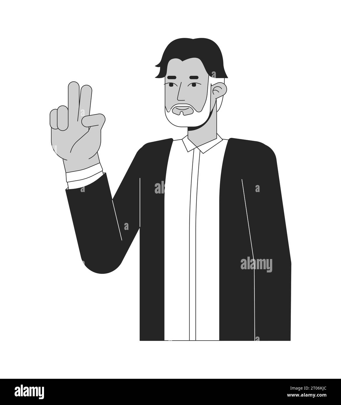 Forties mid age man peace sign hand black and white 2D line cartoon character Stock Vector Image ...