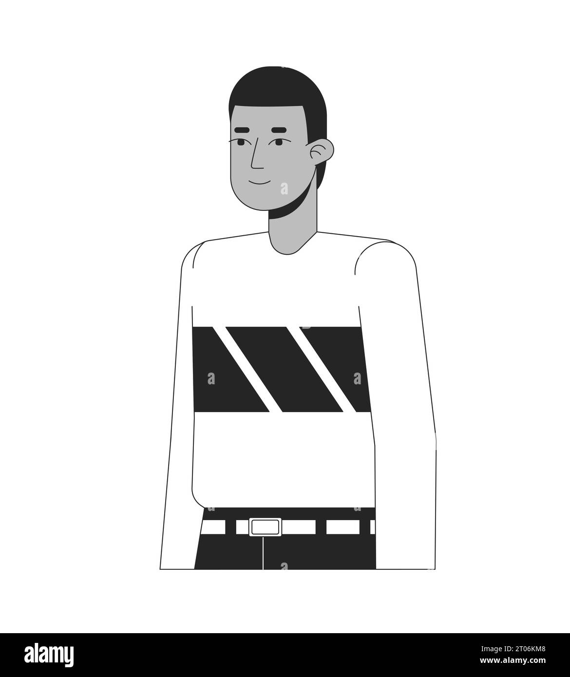 African american short haired young man standing black and white 2D line cartoon character Stock ...