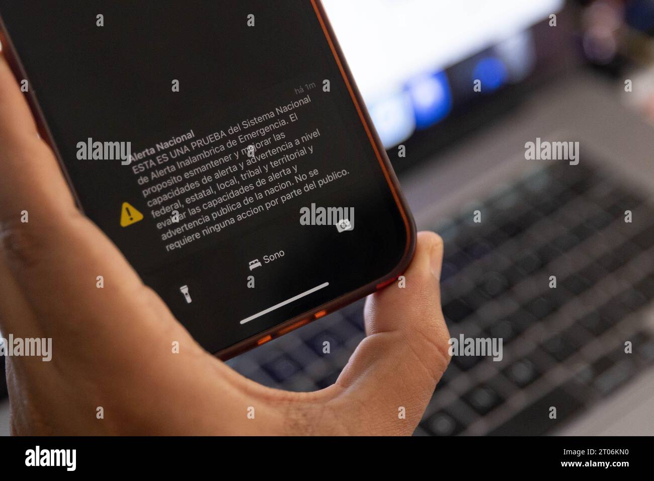 Phone user receives national security alert on cell phone device. A US ...