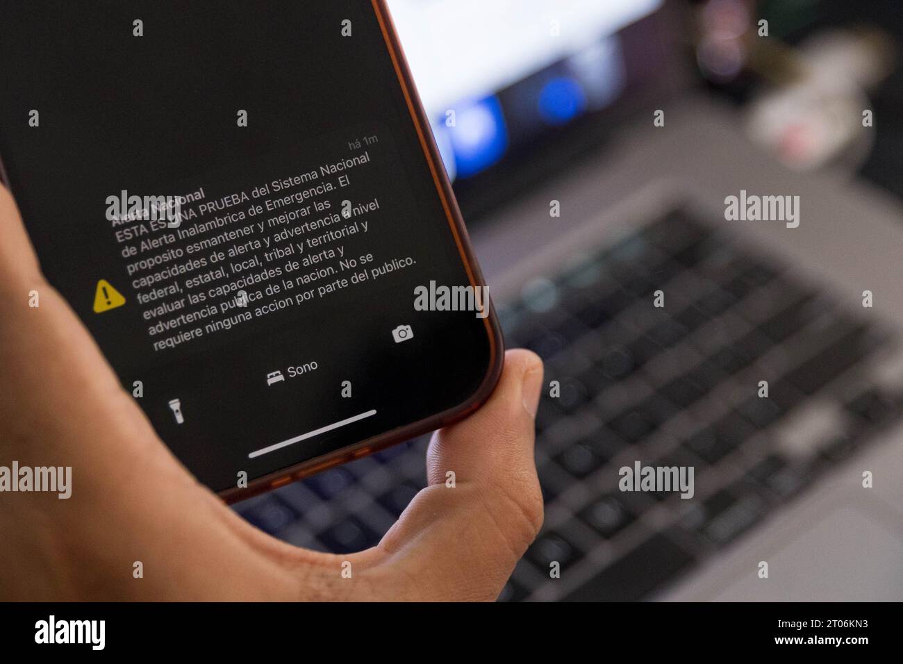 Phone user receives national security alert on cell phone device. A US ...