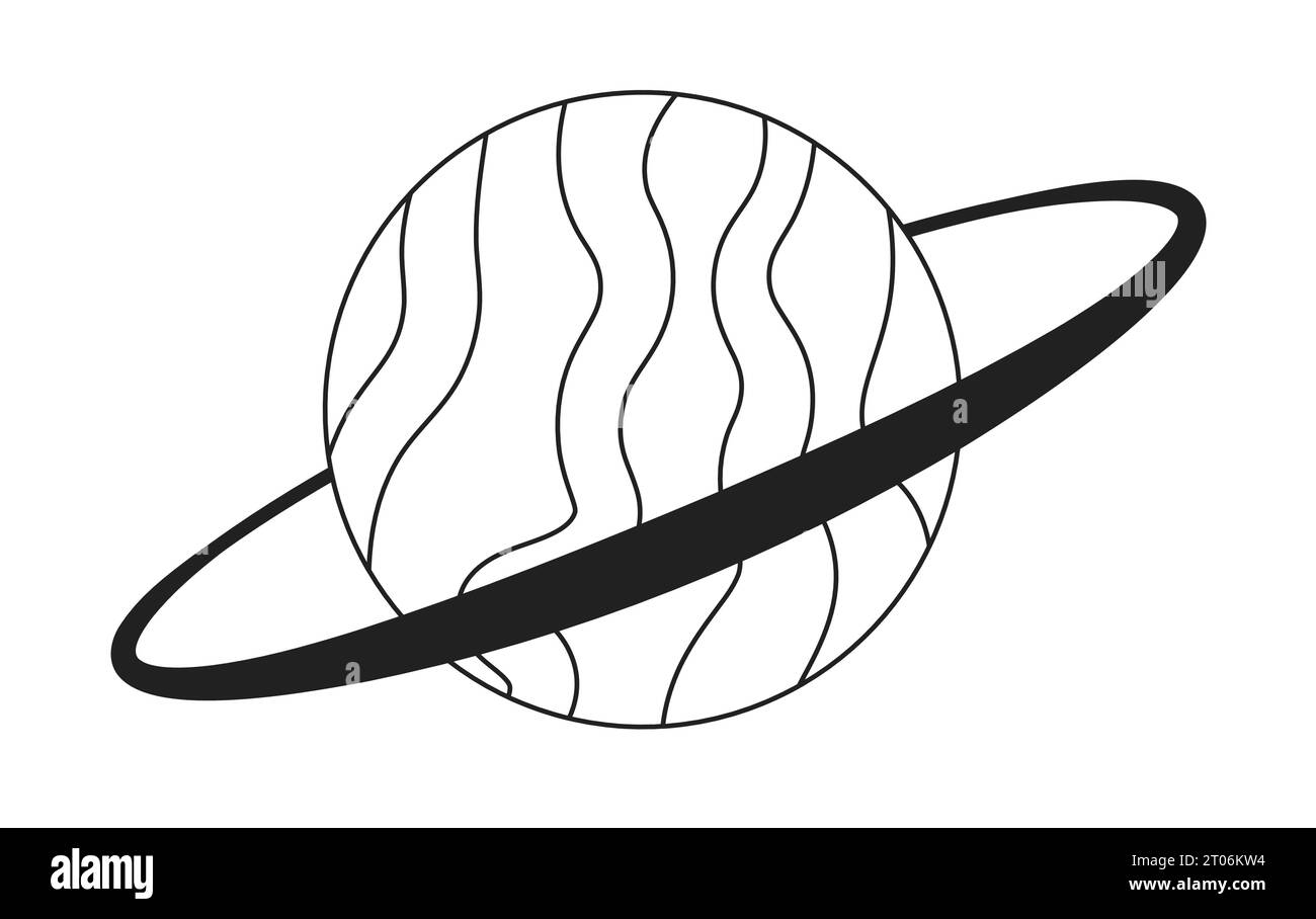 Striped planet sphere with ring black and white 2D cartoon object Stock ...