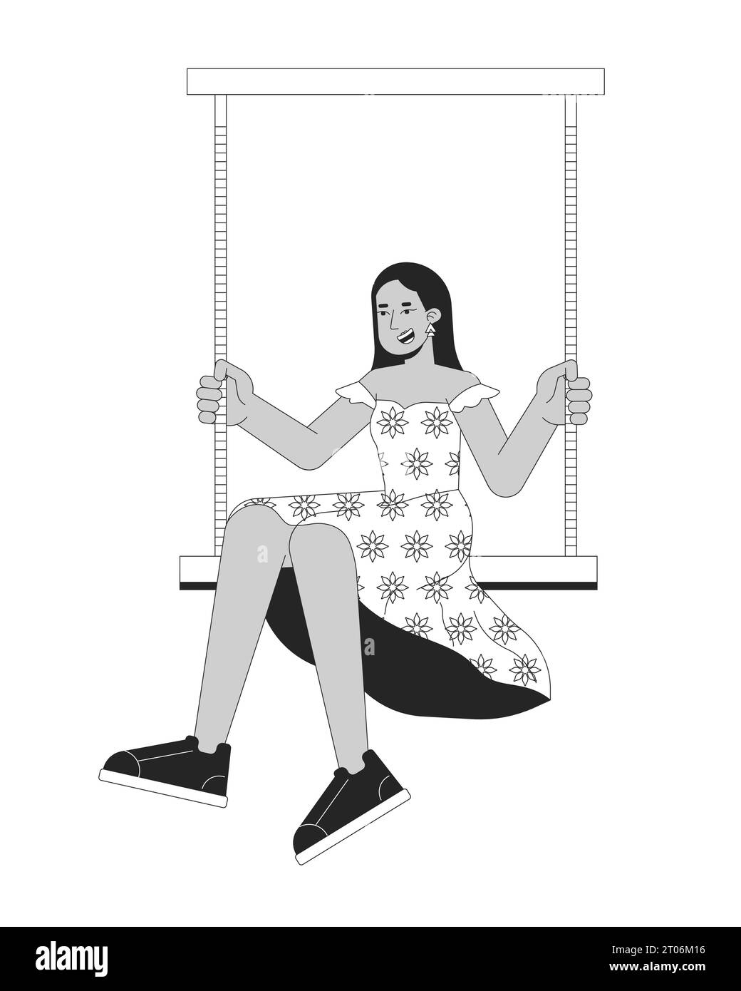 Swinging woman middle eastern black and white 2D line cartoon character ...