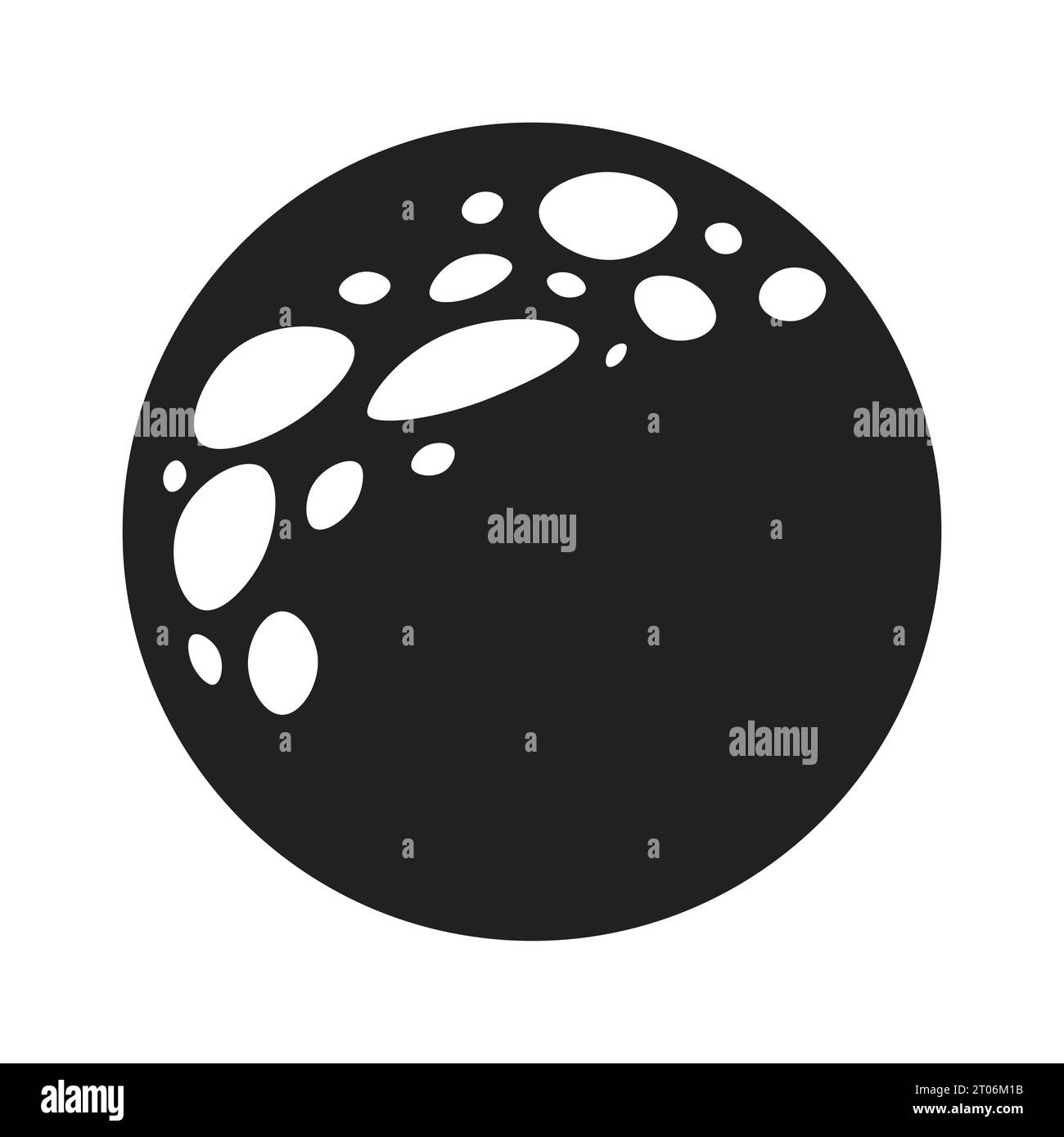 Planet sphere with volcanic craters black and white 2D cartoon object ...