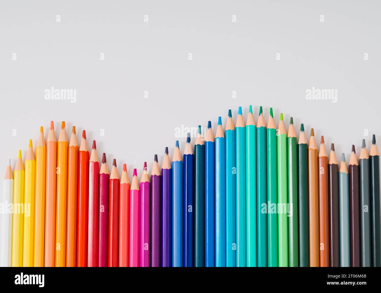 Back to school! Creative layout made of colored pencils on white ...