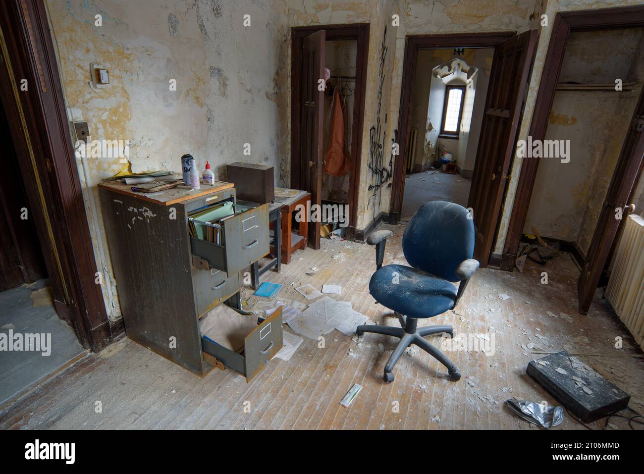 Derelict office in an abandoned church Stock Photo - Alamy