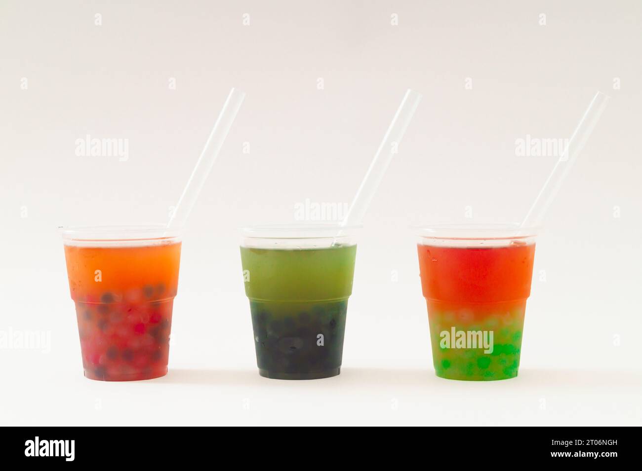 Creative layout made of fresh and cold bubble tea against white ...