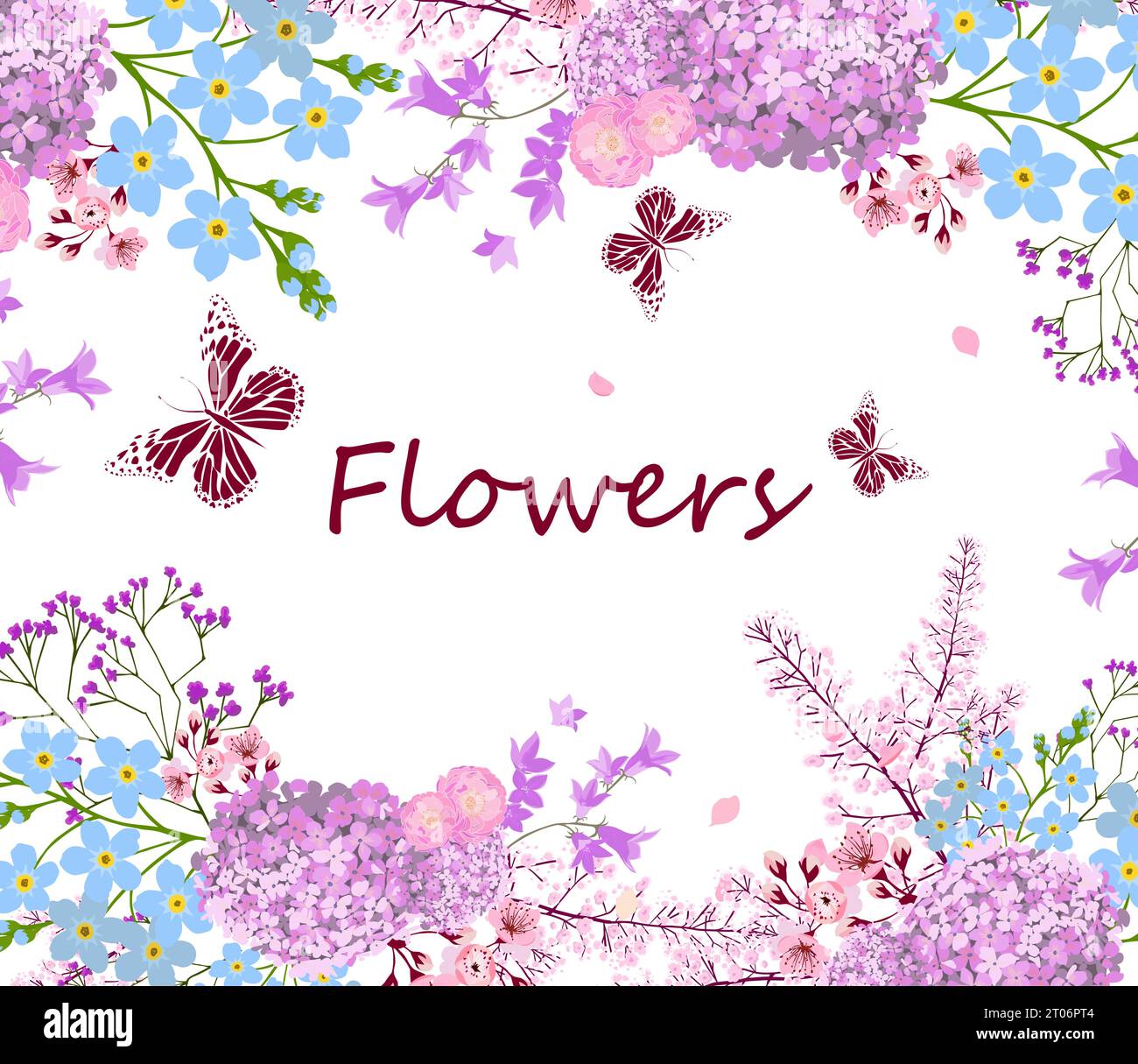 Pink card with flowers. hand drawing. Not AI, Illustrat3 . Vector ...