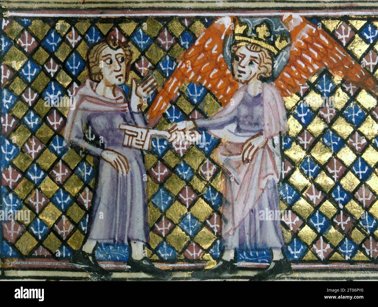 ROMAN DE LA ROSE : the Godess of Love locks a man's heart Stock Photo ...