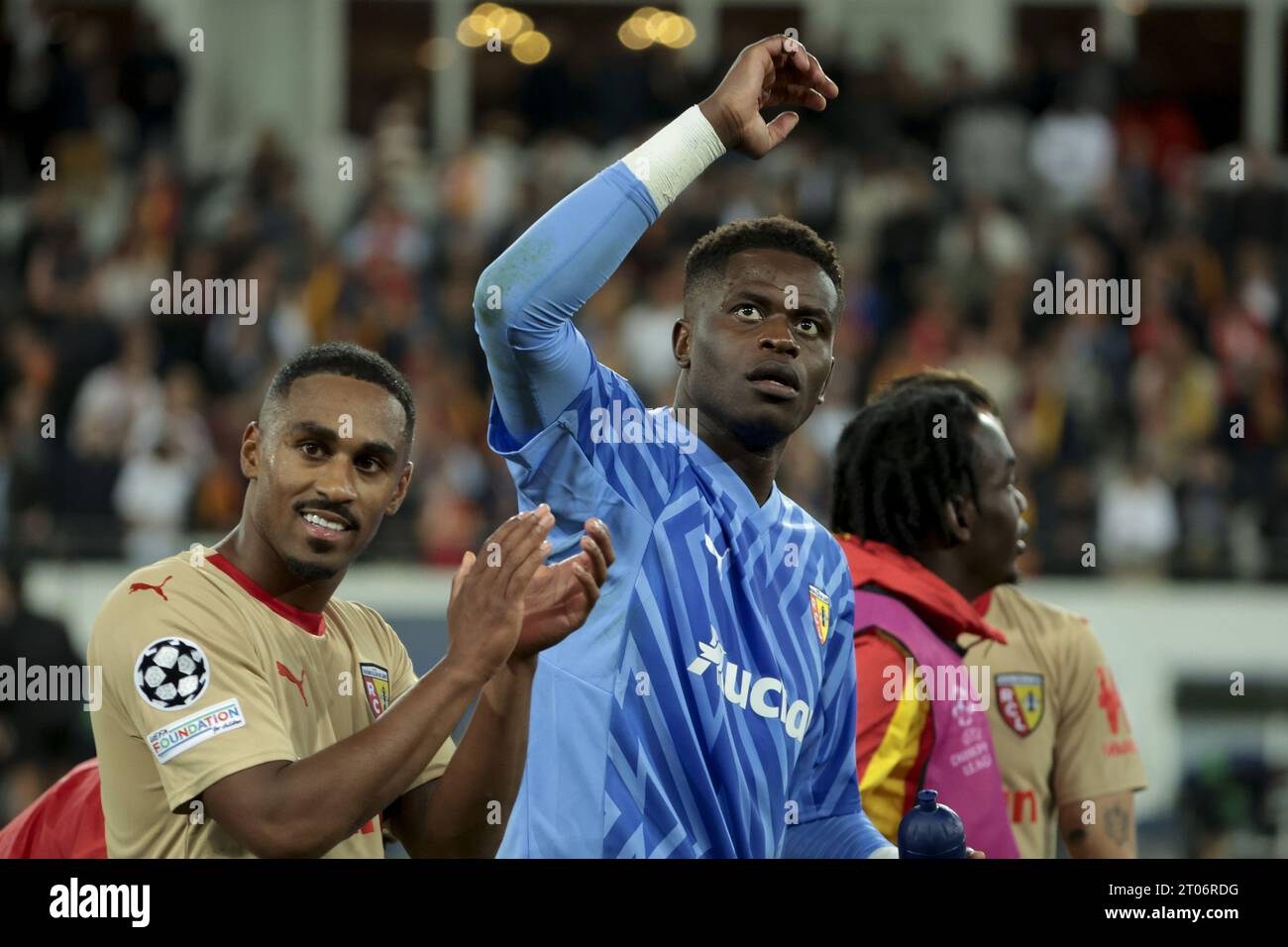 Lens goalkeeper Brice Samba salutes the supporters following the UEFA ...