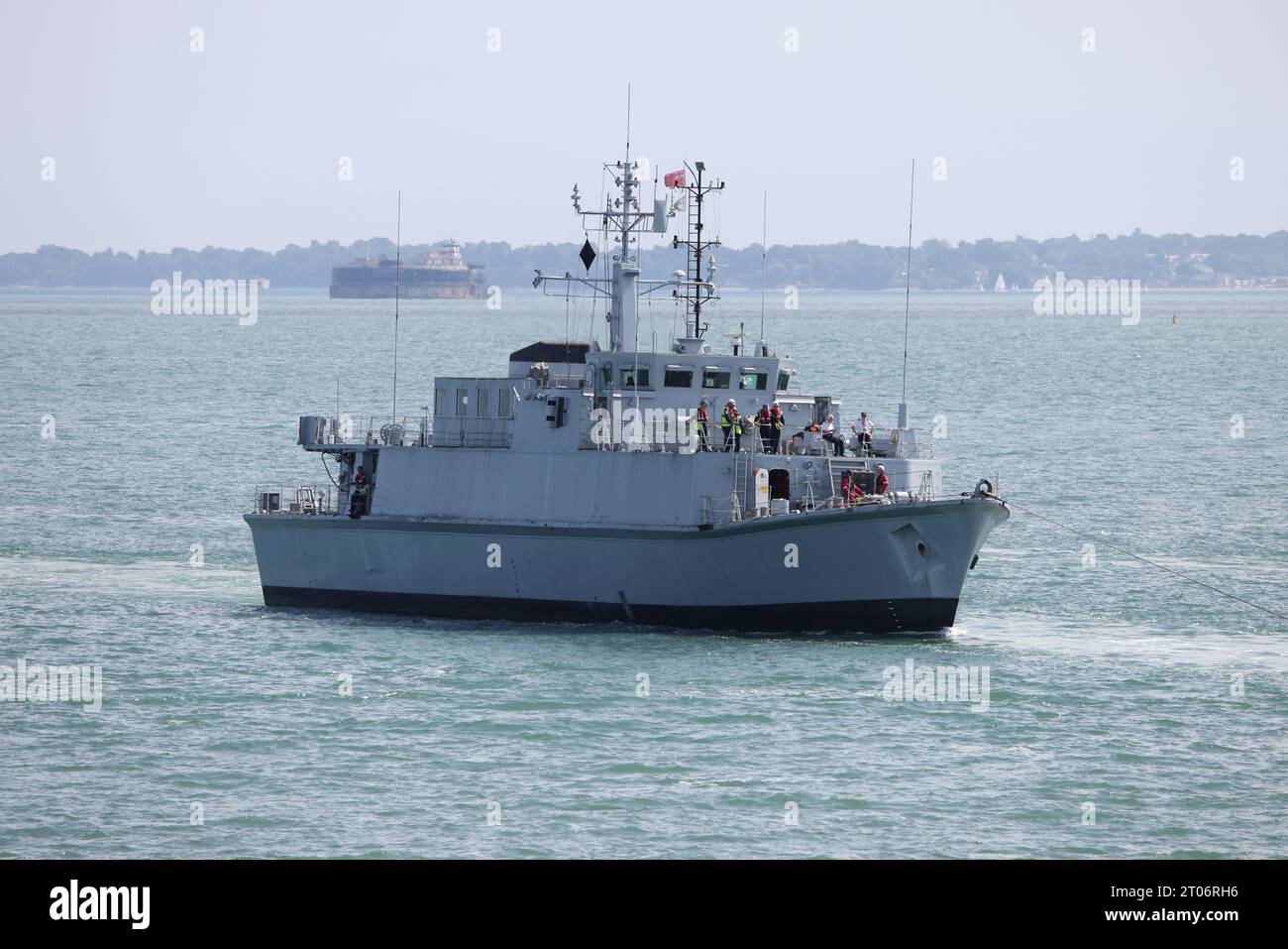 The former Royal Navy minehunter CROMER arrives at the Naval Base under ...