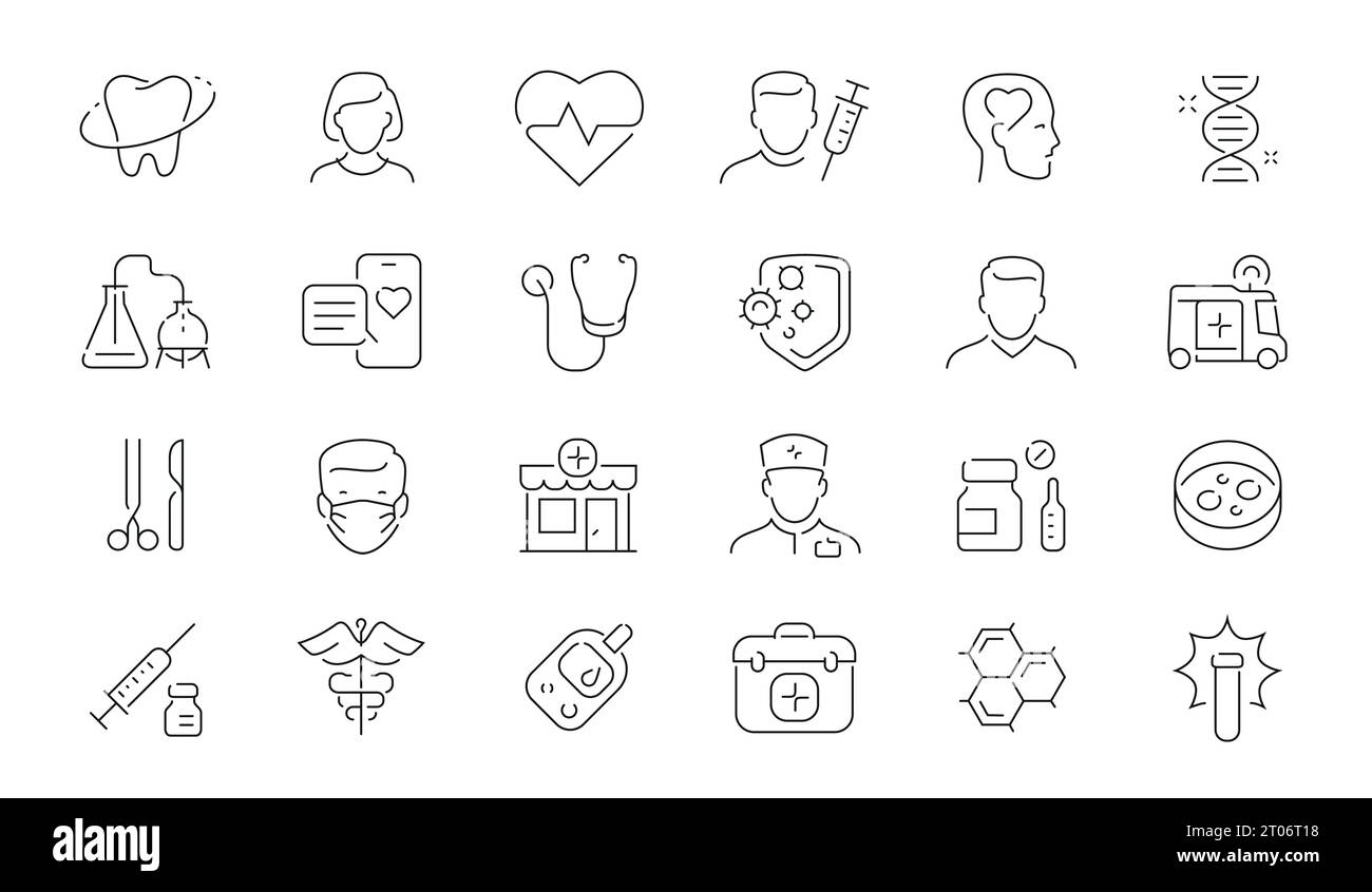 Set of Healthcare and Medical line icons. Hospital concept outline symbols collection for web ...