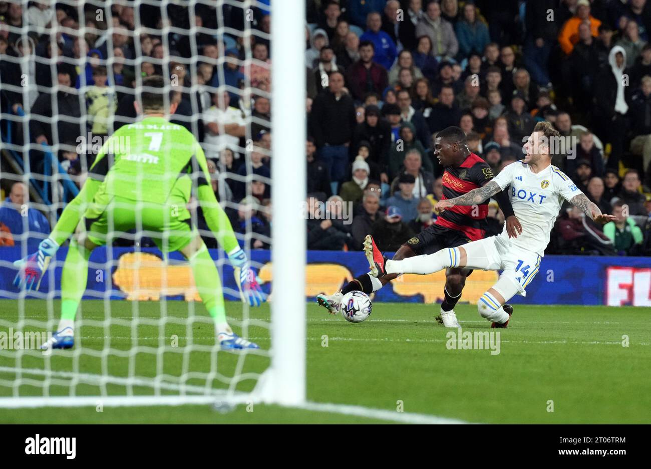 Queens Park Rangers' Sinclair Armstrong and Leeds United's Joe Rodon ...