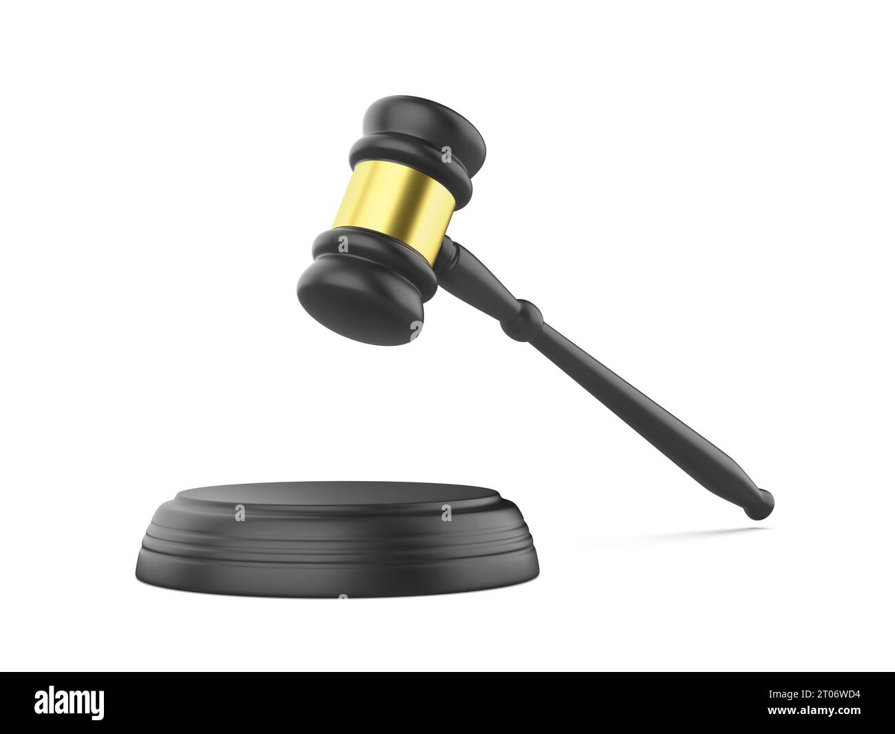 Black gavel and round sound block on white background Stock Photo - Alamy