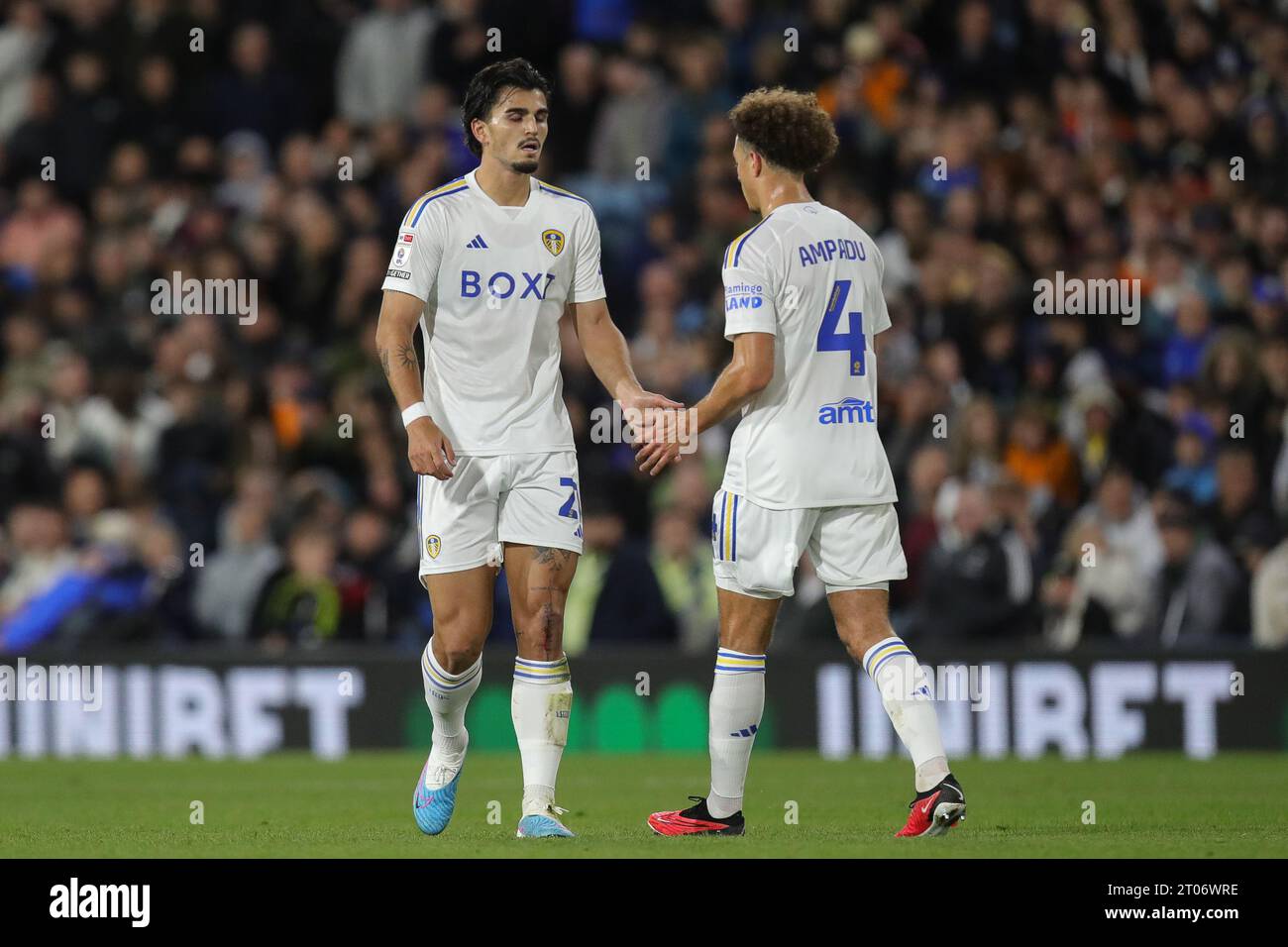 Leeds, UK. 04th Oct, 2023. Pascal Struijk #21 of Leeds United slaps ...