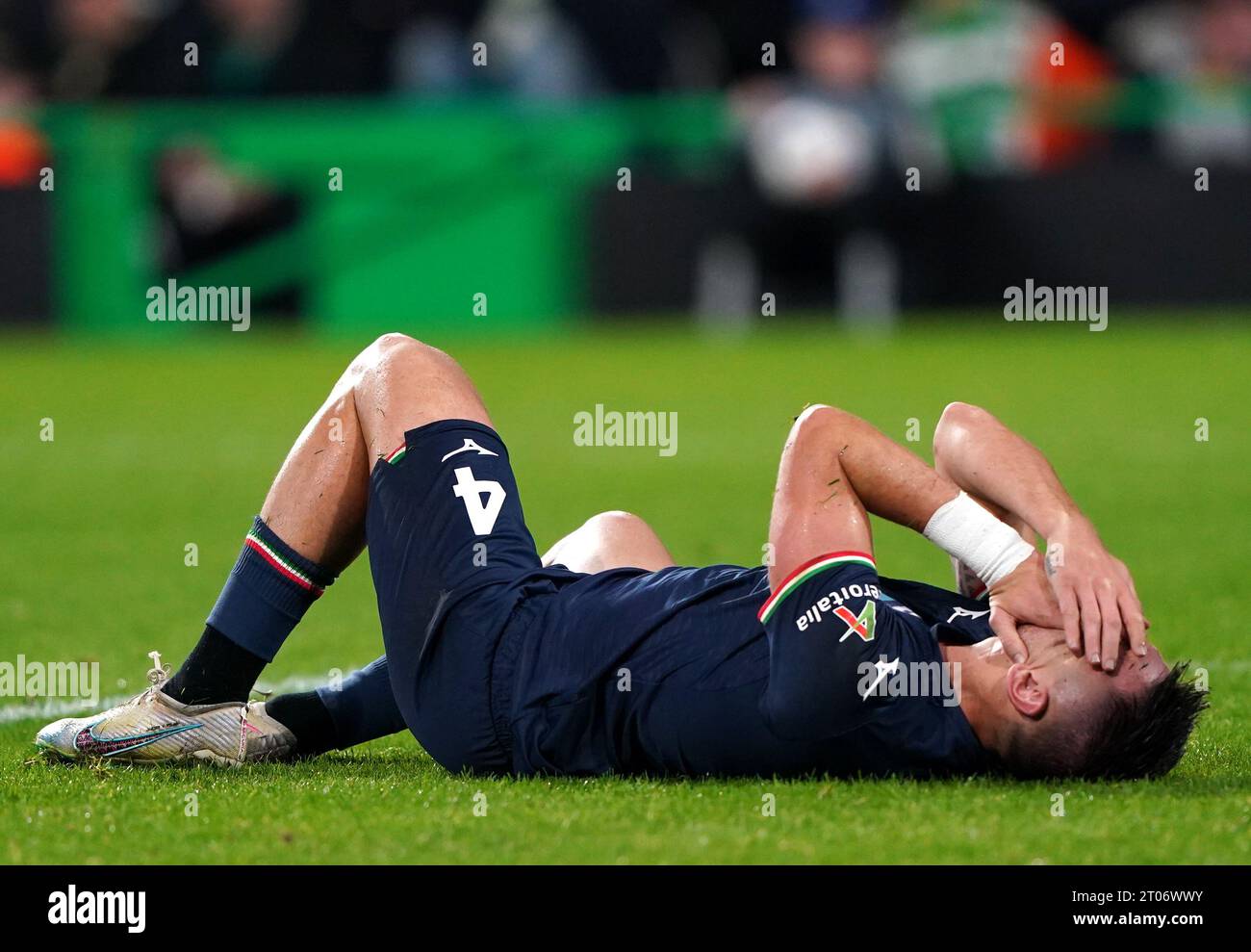 Lazio's Patric reacts to an injury during the UEFA Champions League ...