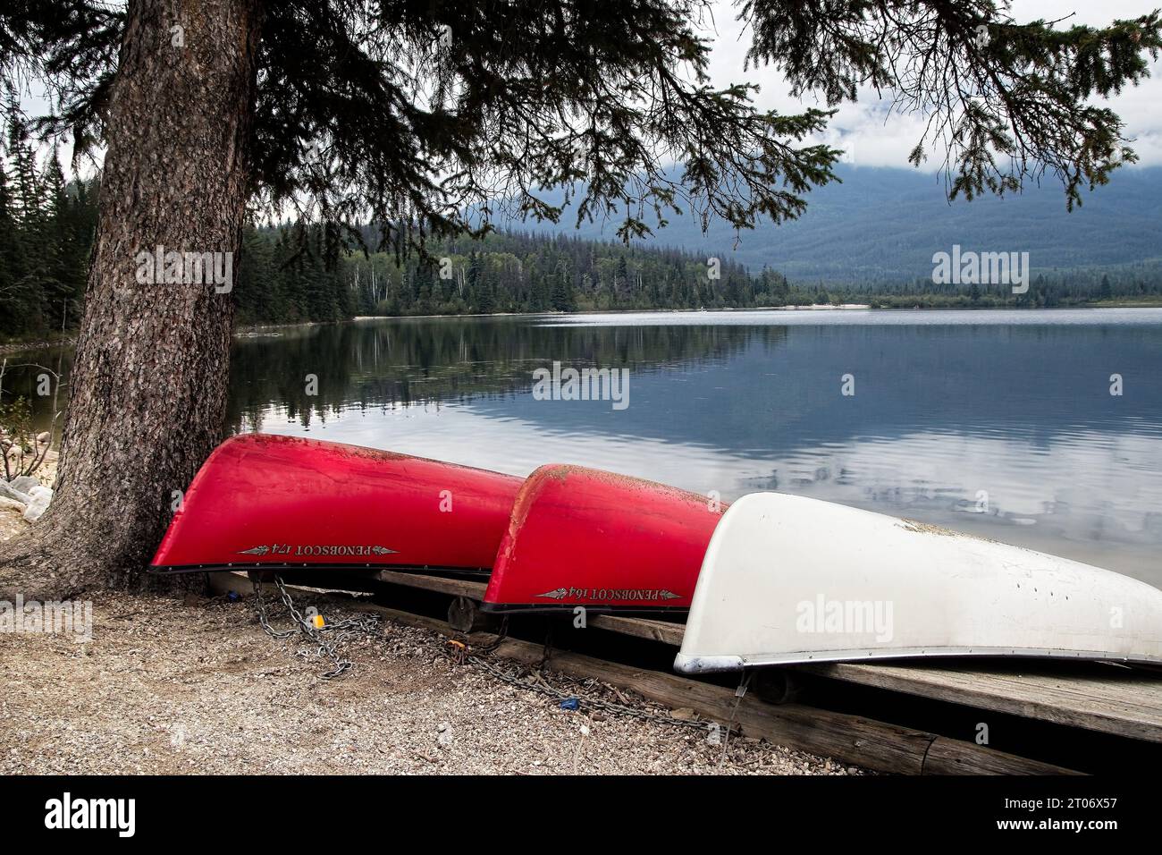 These boats are ready for launch at Pyramid Lake in Jasper National ...