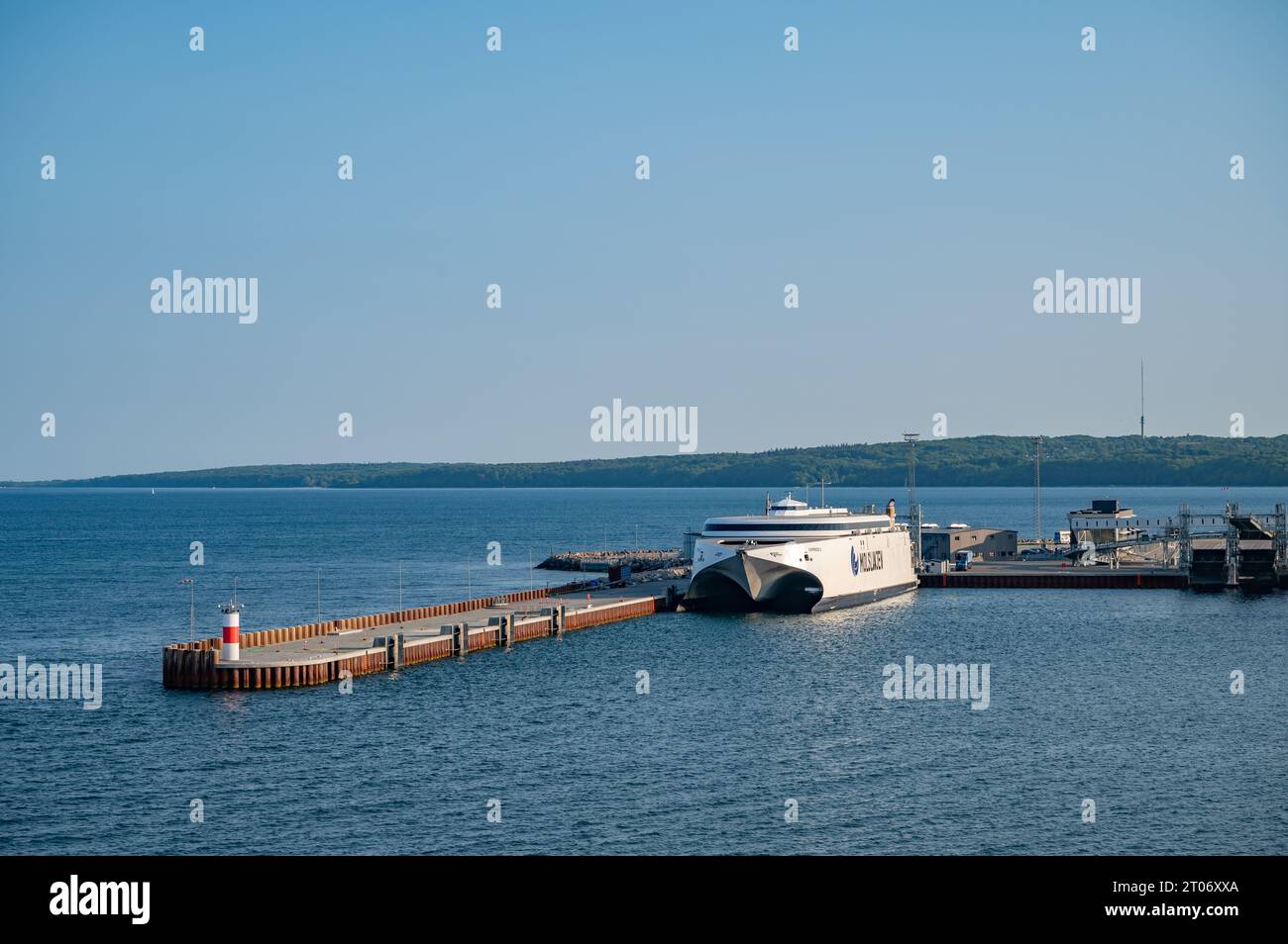 Futuristic Ferry Ship at the Port of Invergordon in the evening ...