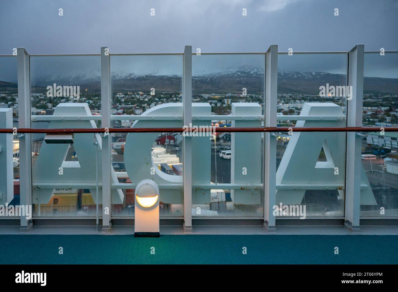 AIDA Logo attached to the outside railing of AIDA Bella cruise ship ...