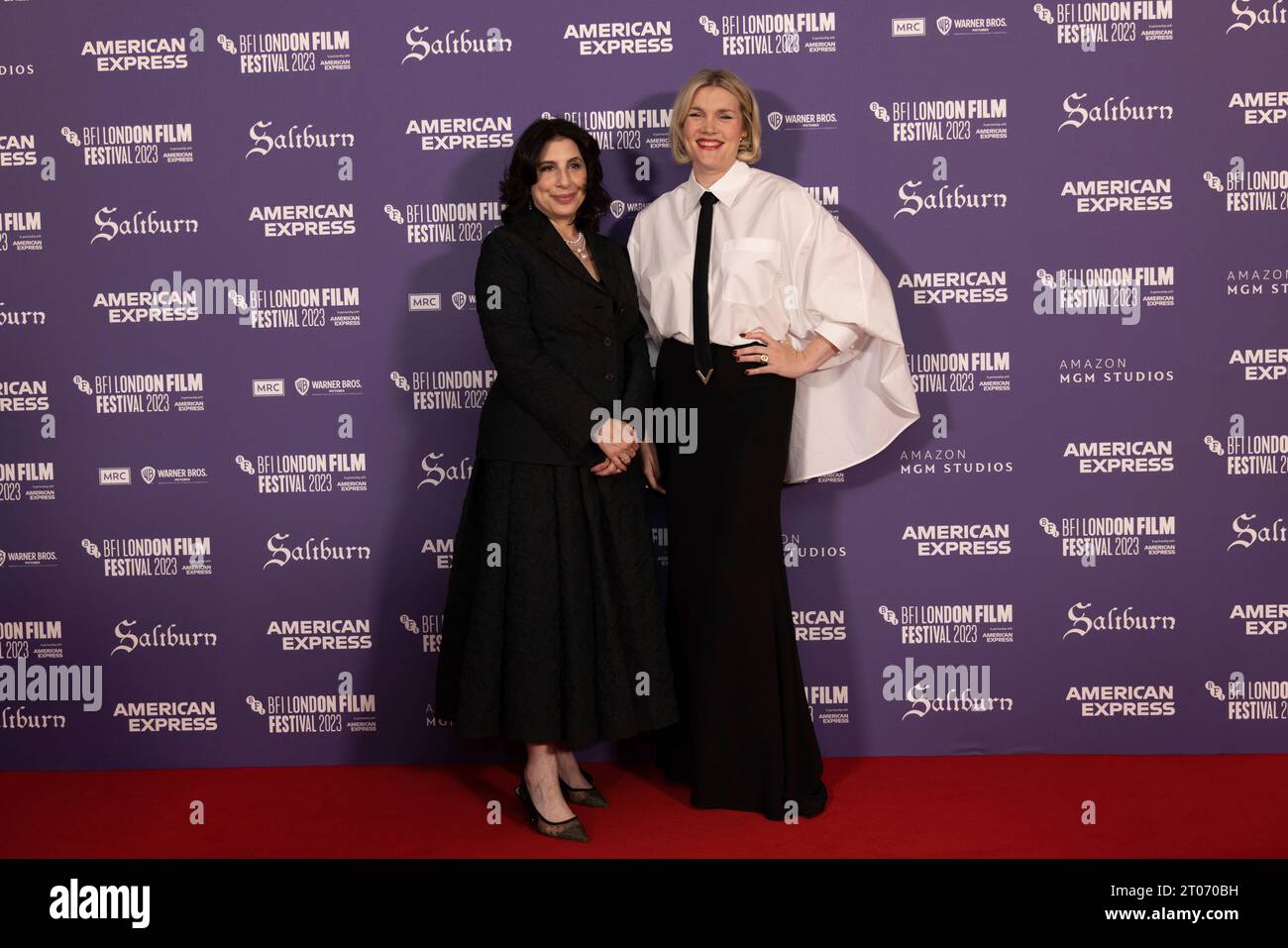Sue Kroll and Emerald Fennell pose for photographers upon arrival for ...