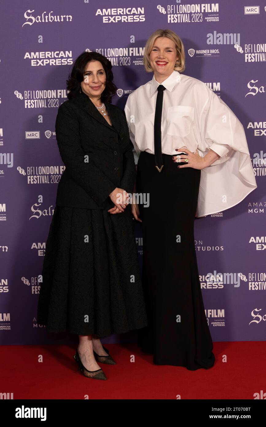 Sue Kroll and Emerald Fennell pose for photographers upon arrival for ...