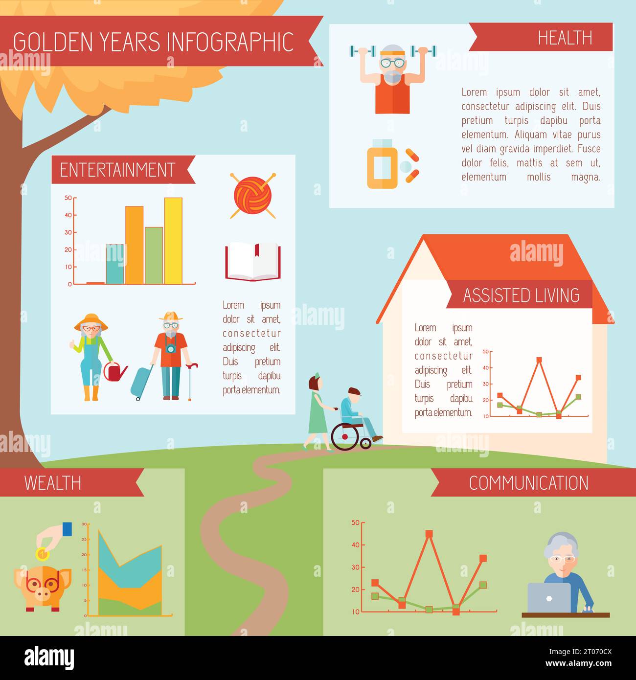 Senior lifestyle infographics with old people health symbols and ...