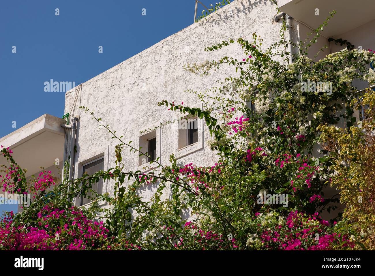 Exterior of downtown building in Agia Pelagia, Crete, Greece Stock ...