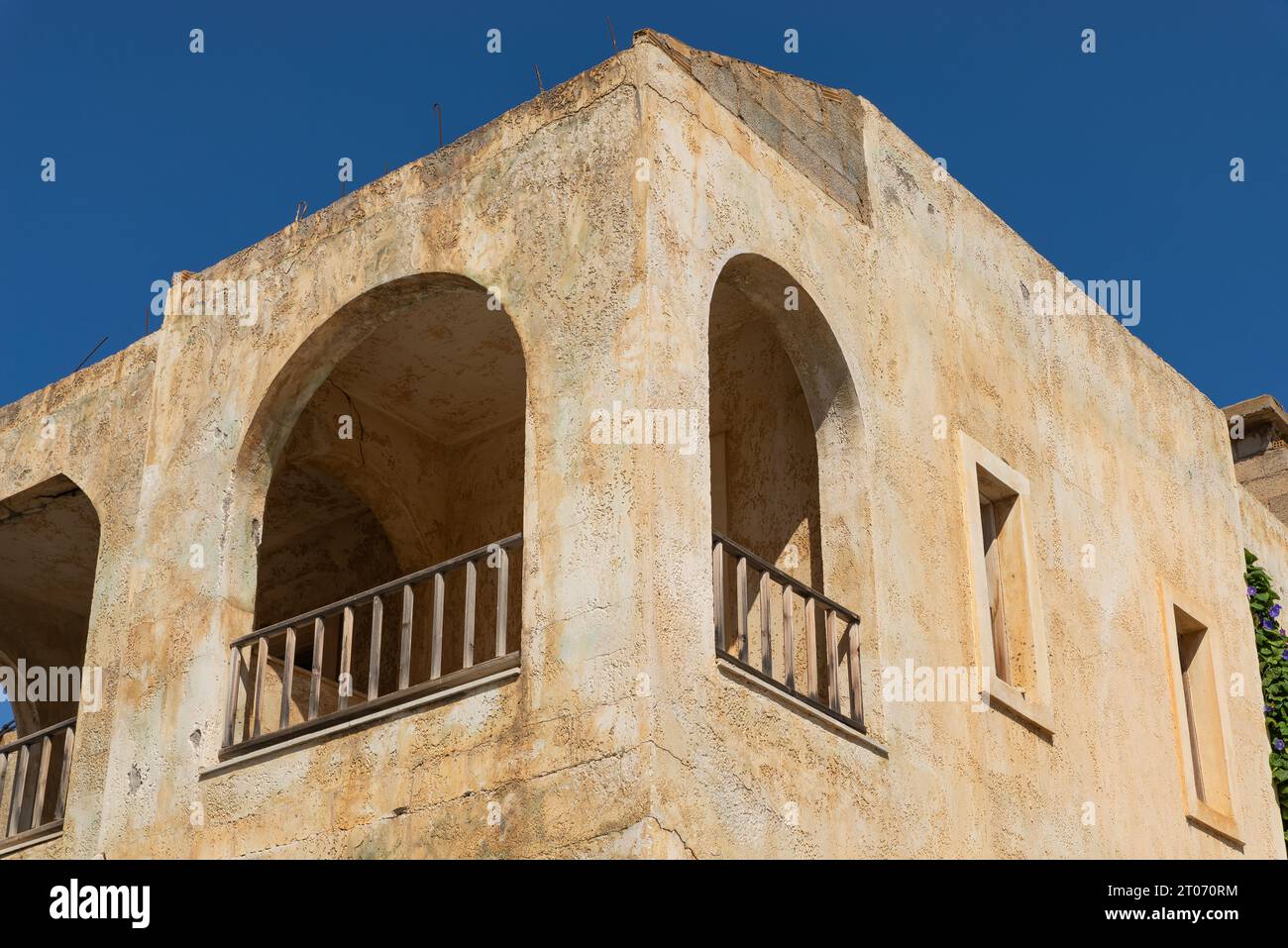 Exterior of downtown building in Agia Pelagia, Crete, Greece Stock ...