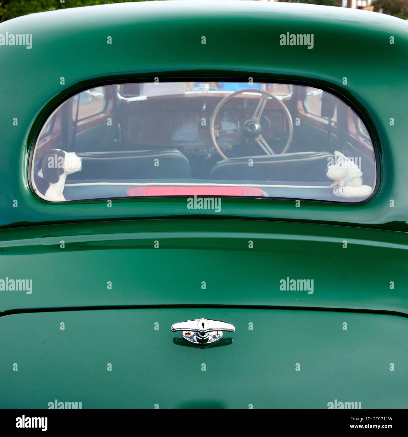 View through rear window of MG Y type car 1950 Stock Photo - Alamy