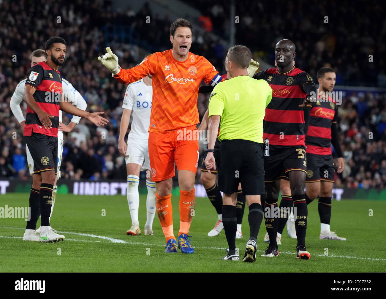 Queens Park Rangers goalkeeper Asmir Begovic receives a red card during ...