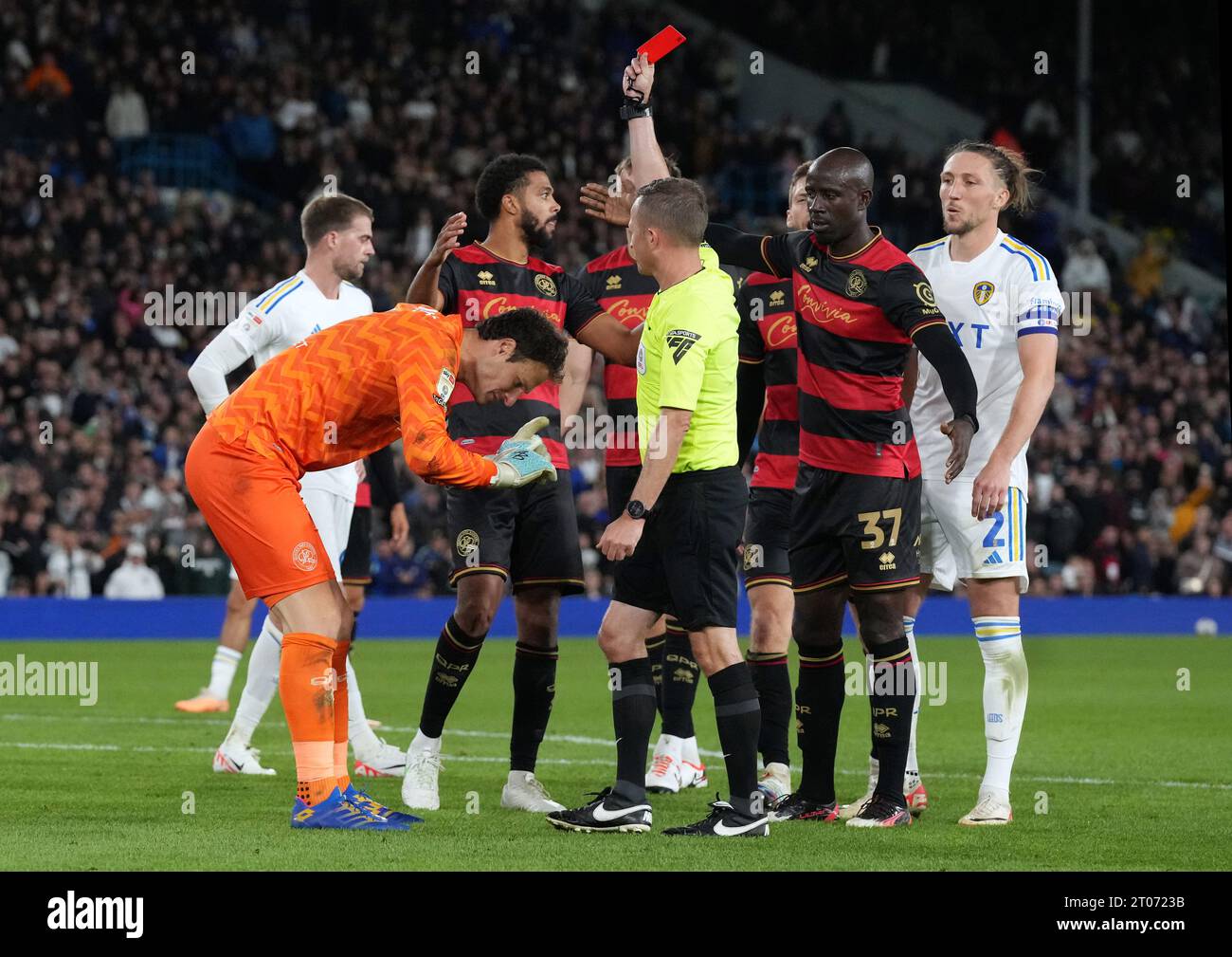 Queens Park Rangers goalkeeper Asmir Begovic receives a red card during ...