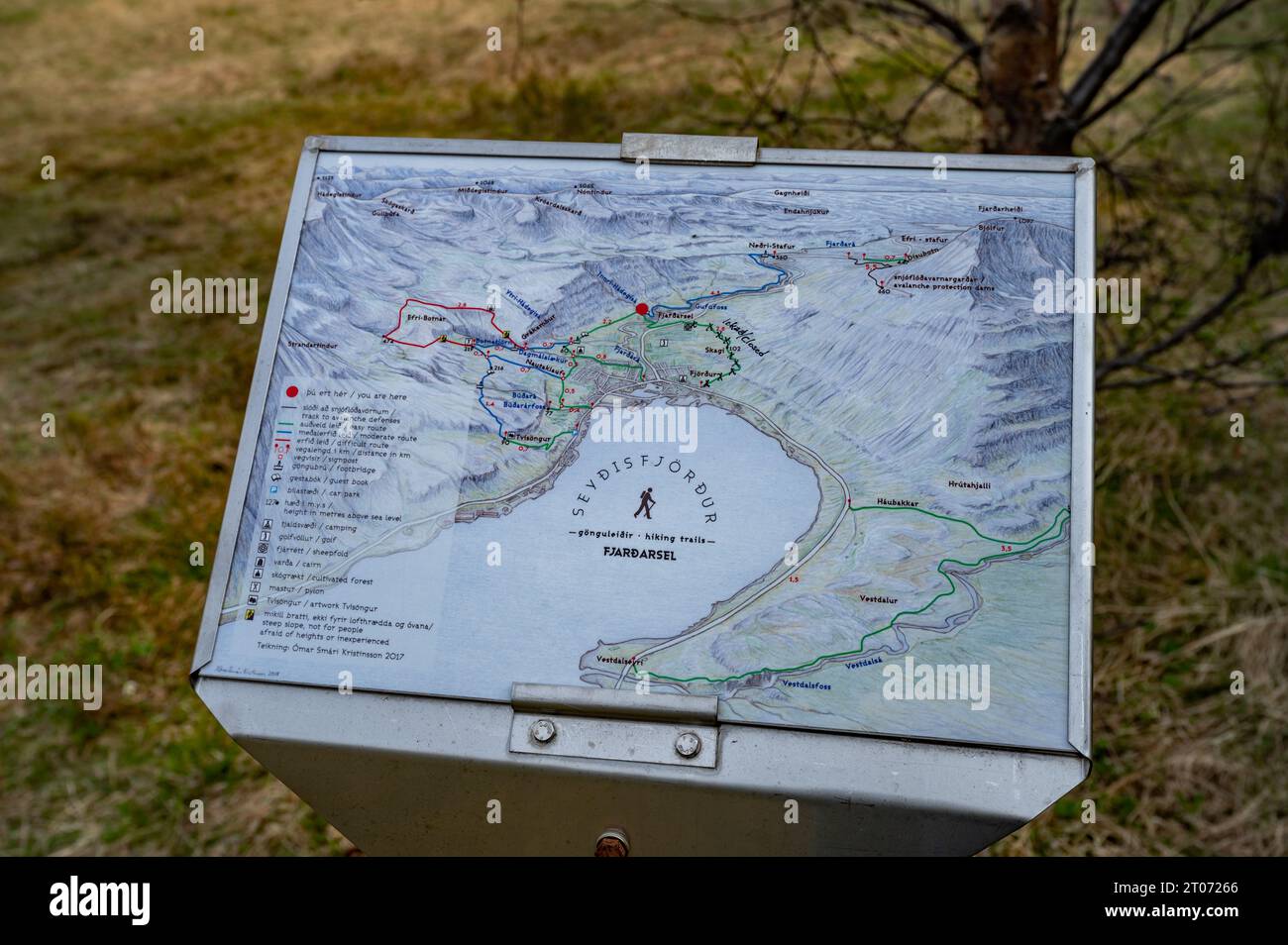 Hiking trails map at hiking trail near Seydisfjordur, Iceland, high ...