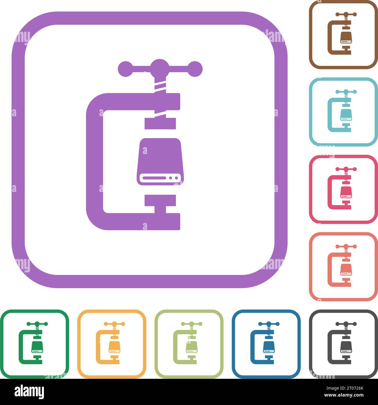 Hard disk compression solid simple icons in color rounded square frames ...