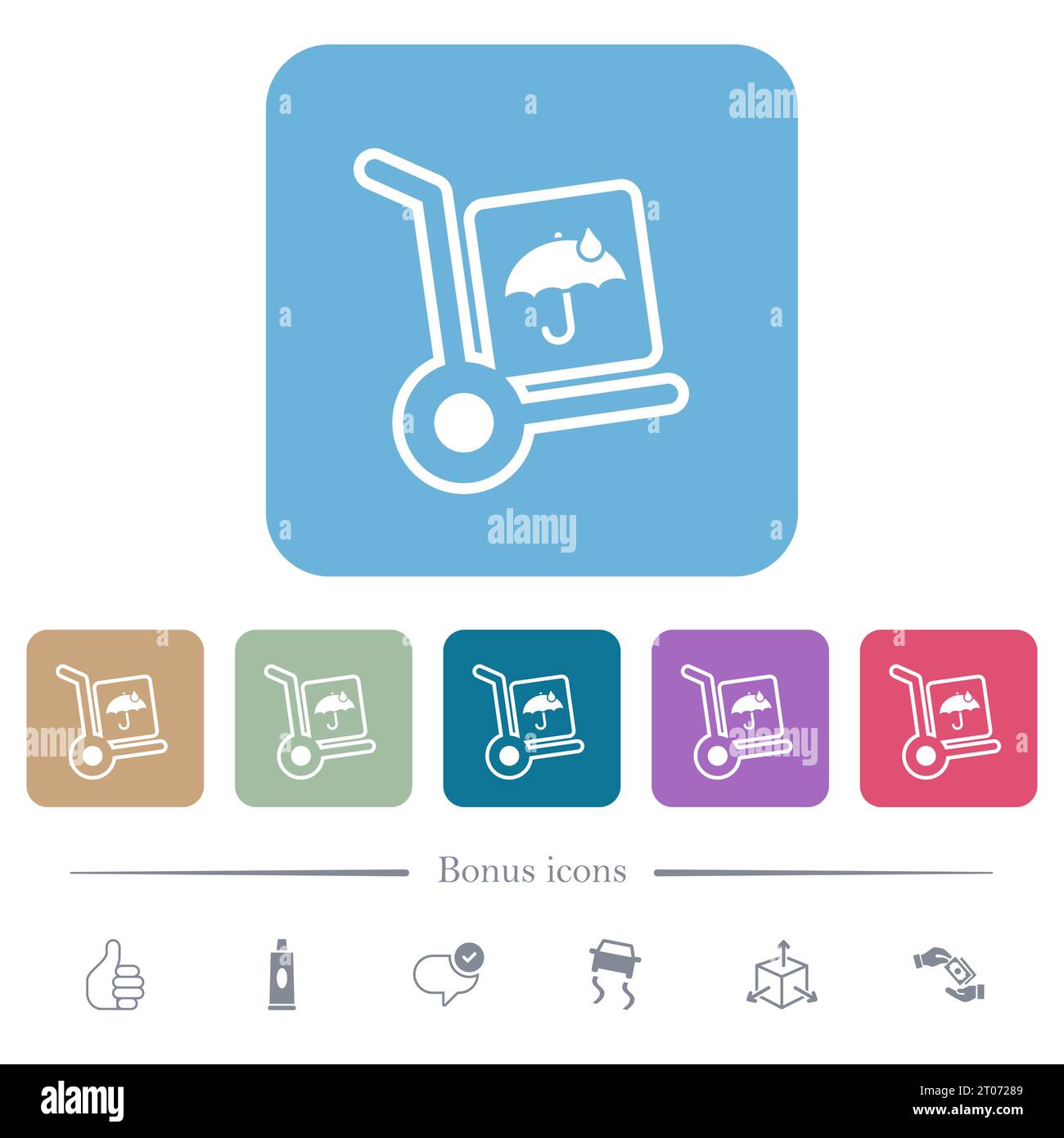 Not waterproof parcel delivery solid white flat icons on color rounded ...