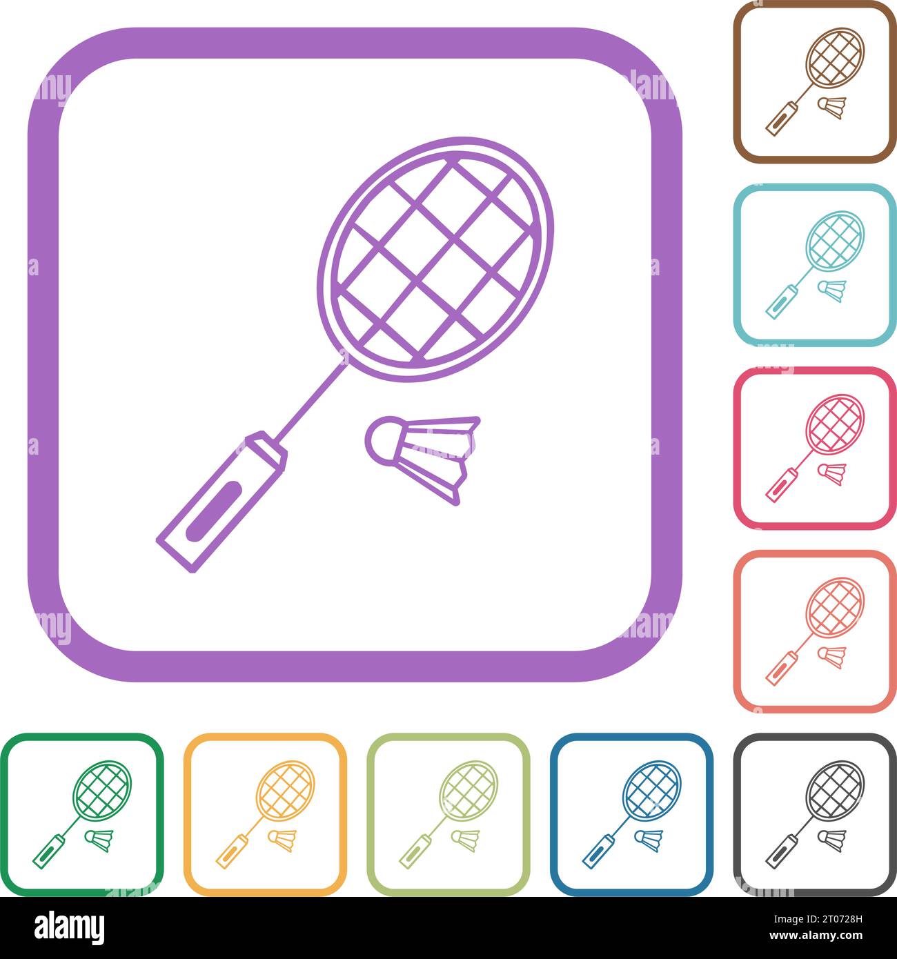 Badminton racket and shuttlecock outline simple icons in color rounded ...