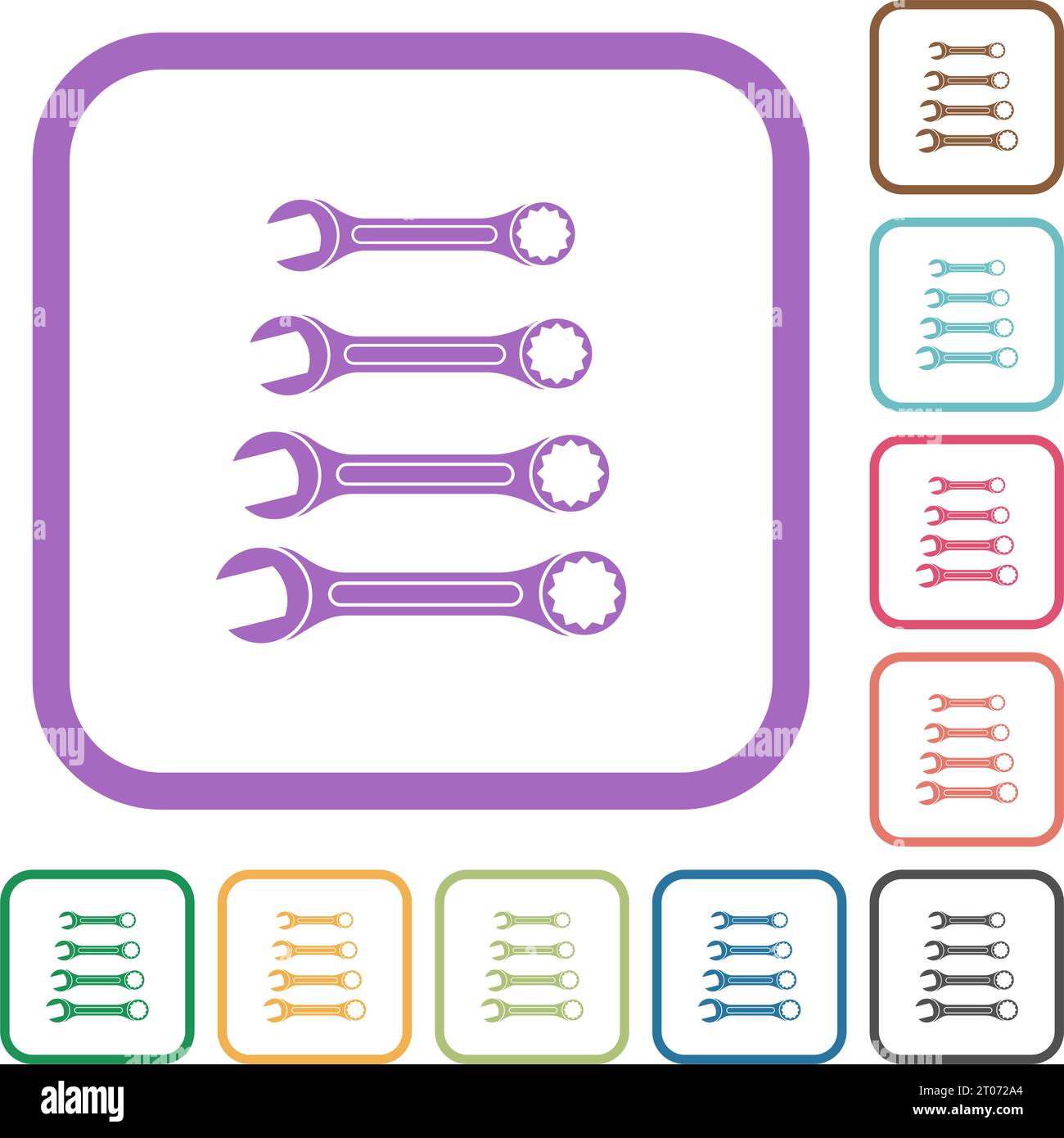 Set of wrenches simple icons in color rounded square frames on white background Stock Vector ...