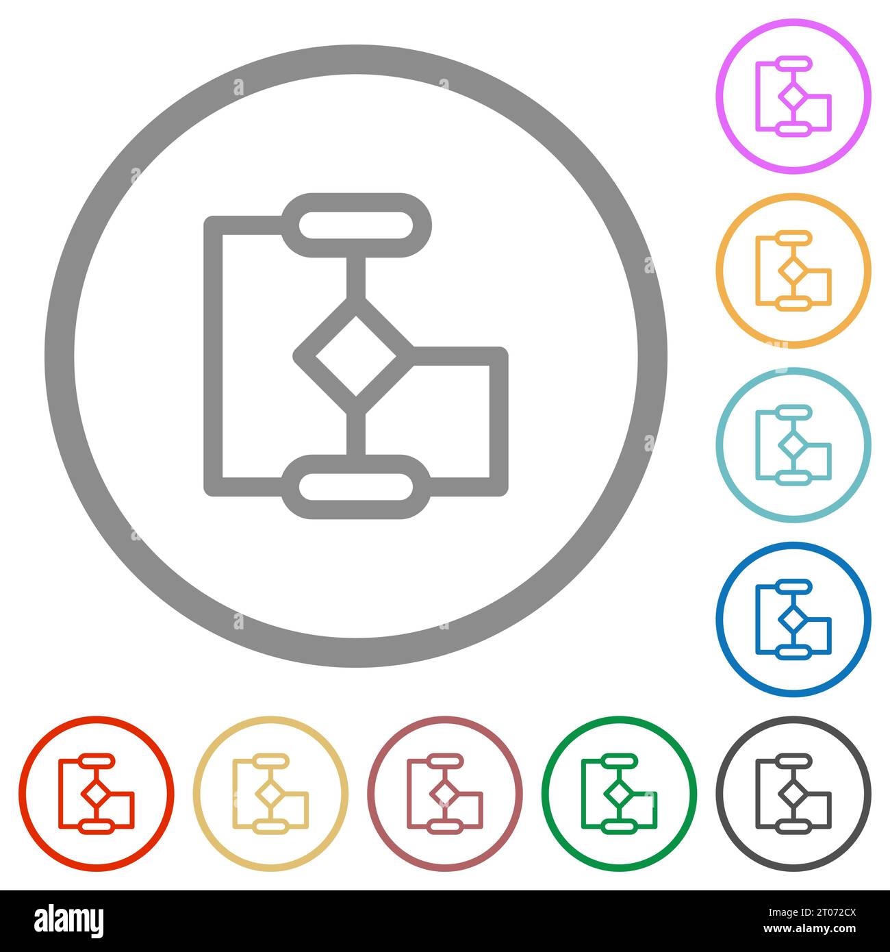 Flow chart outline flat color icons in round outlines on white ...