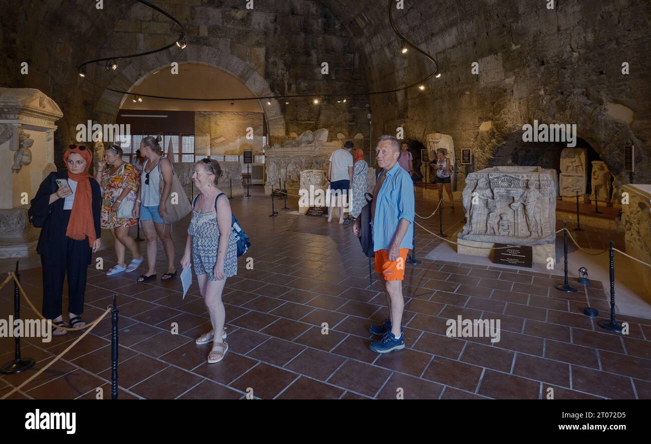 Hierapolis Archaeological Museum in Pamukkale, Denizli Turkey contained within ruins of restored ...