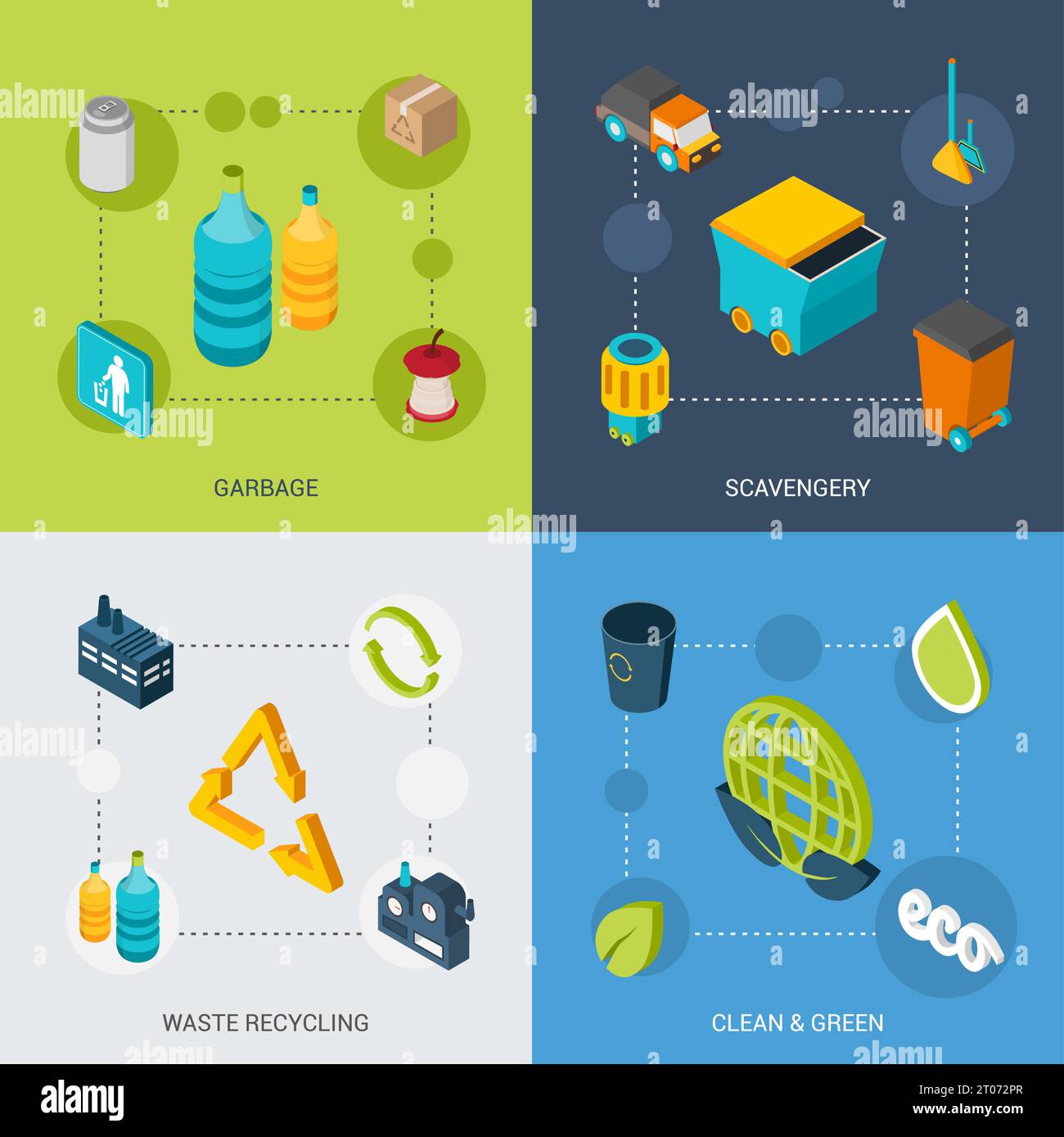 Garbage design concept set with scavengery clean and green waste ...