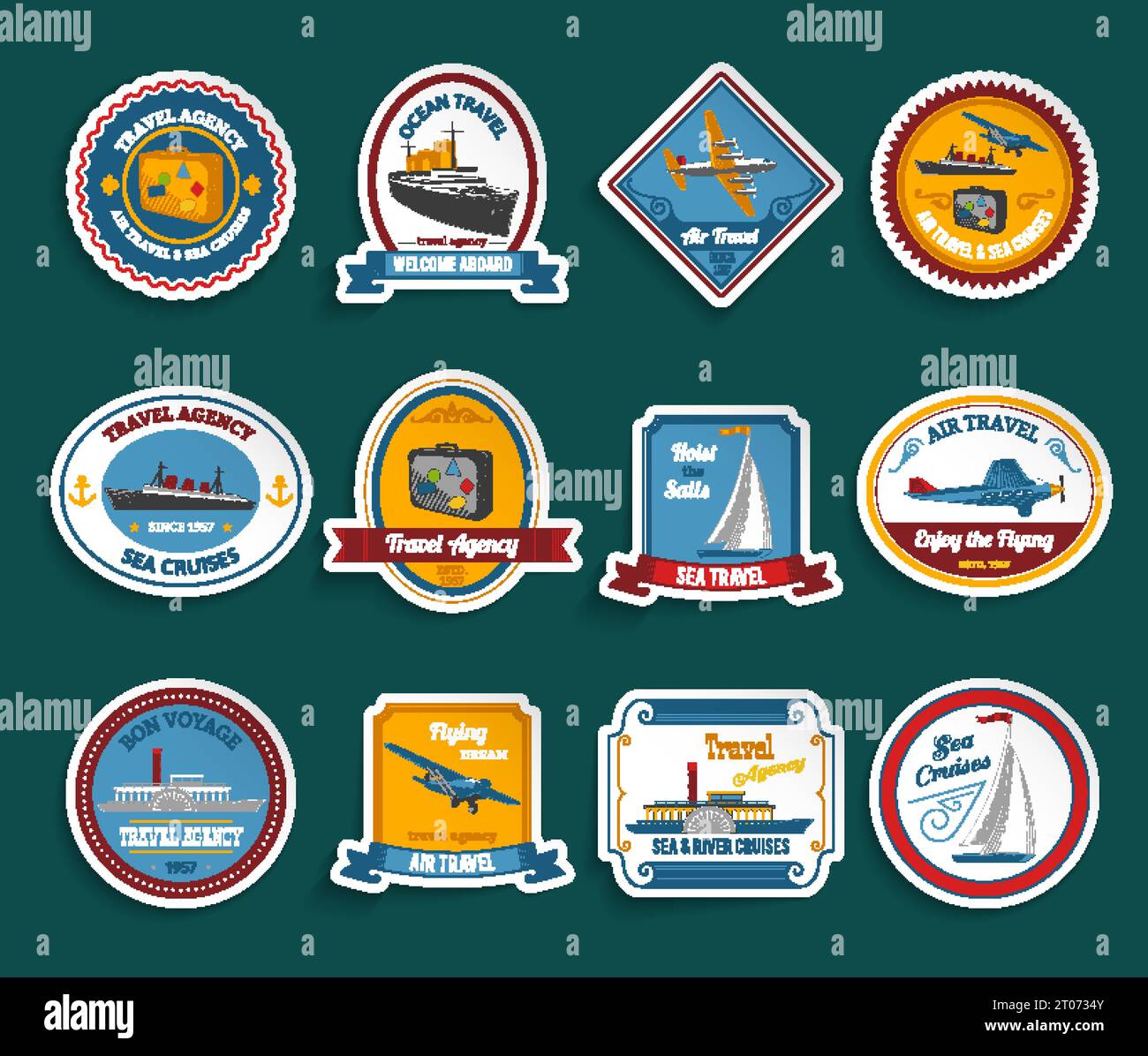 Bon voyage travel agency flying dream air and sea cruises stickers ...