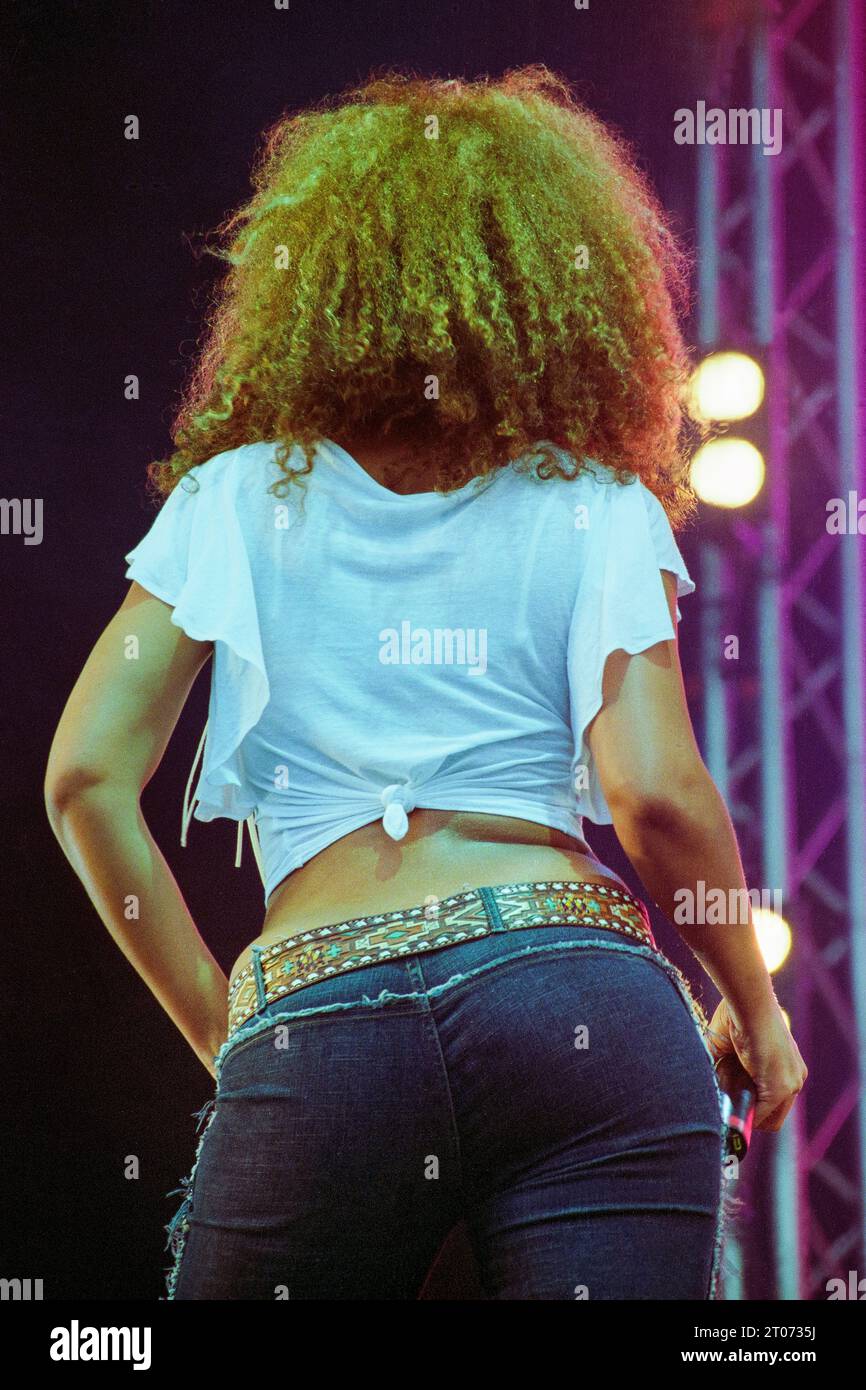 A young Beyoncé of Destiny's Child playing live at Radio 1 One Big Sunday at Morfa Stadium in ...