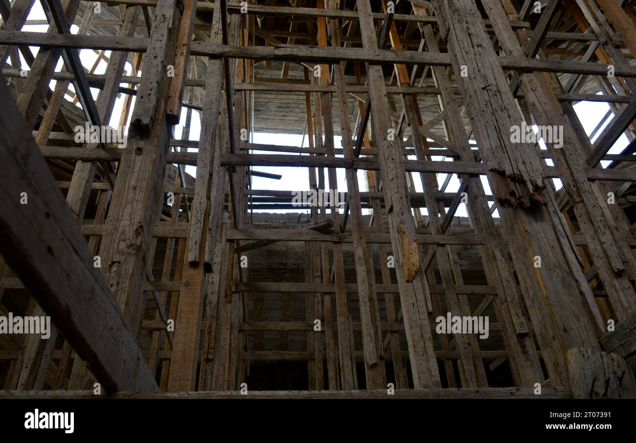 Wood formwork and scaffolding for pouring concrete and support a newly ...