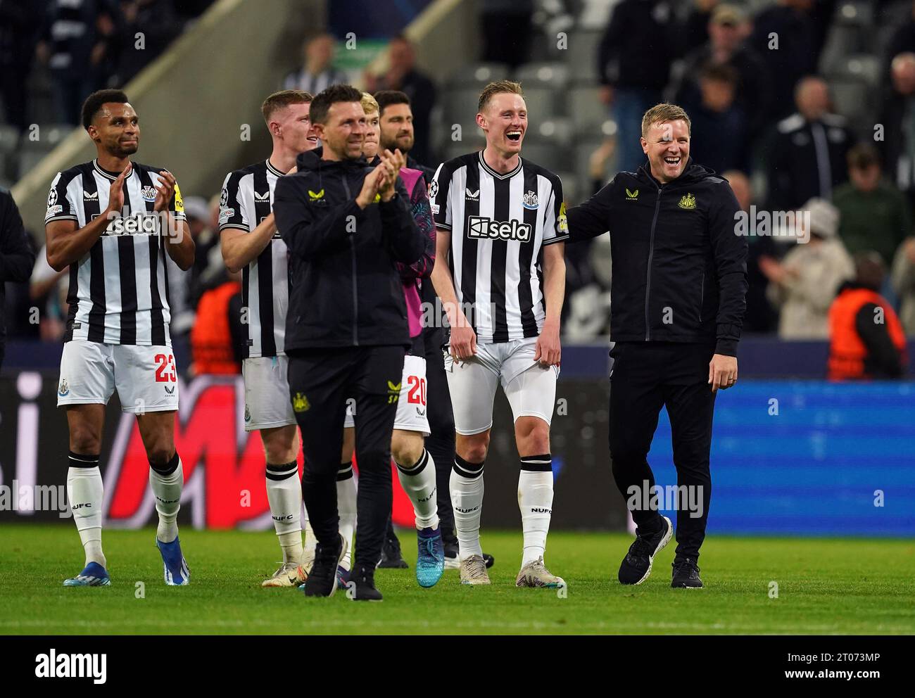 Newcastle United manager Eddie Howe and Sean Longstaff after the UEFA ...