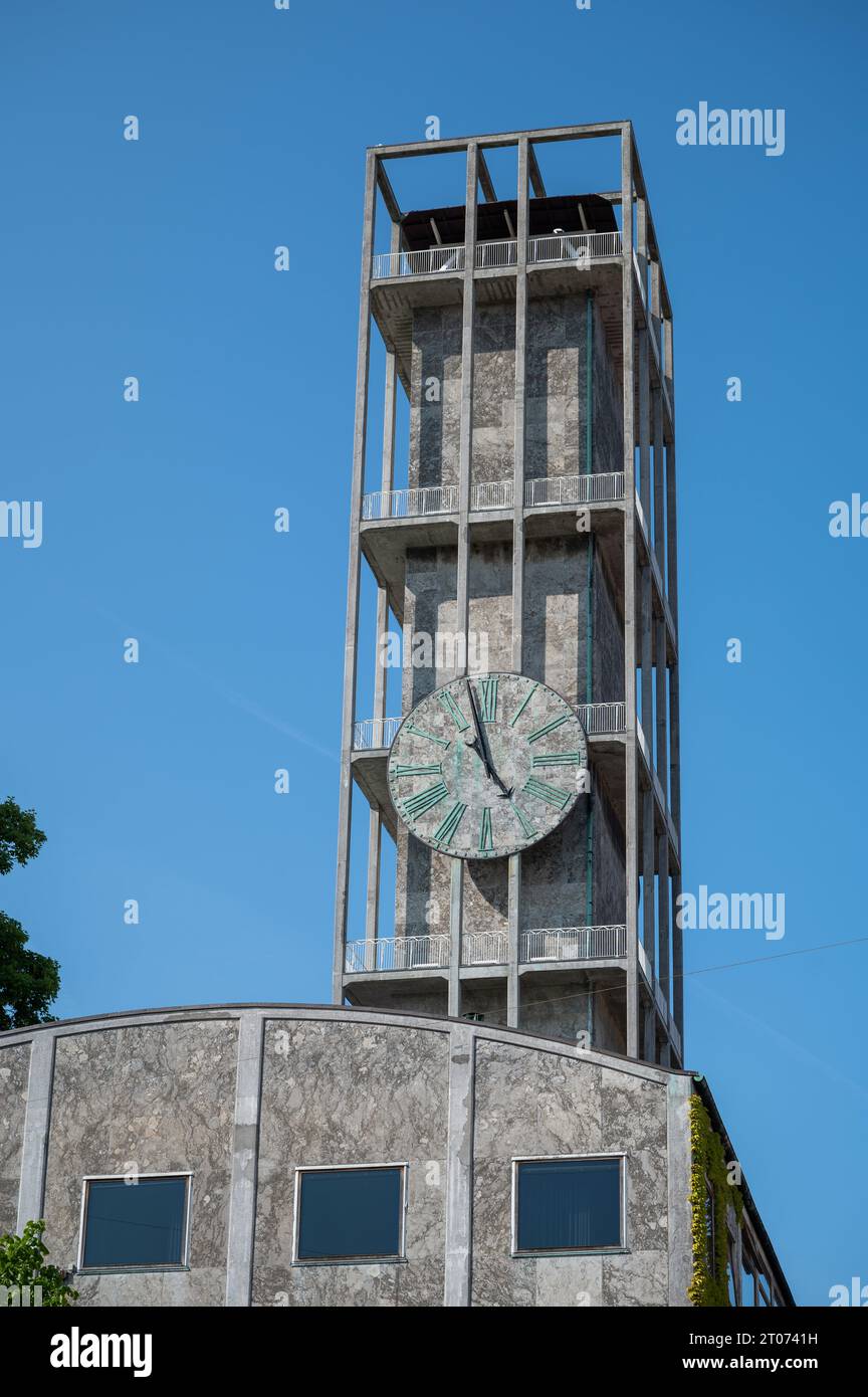 City hall of Aarhus with clock tower, vertical shot during great ...