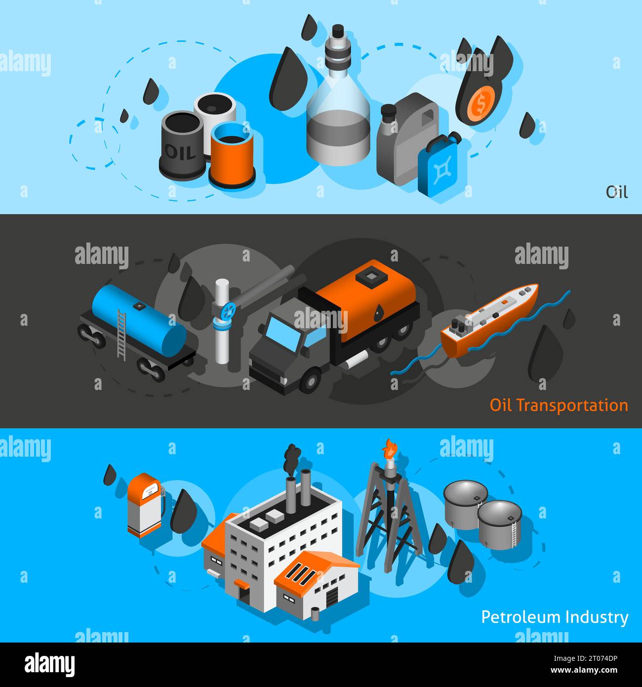 Petroleum industry isometric horizontal banners set with oil ... Petroleum industry isometric horizontal banners set with oil ...