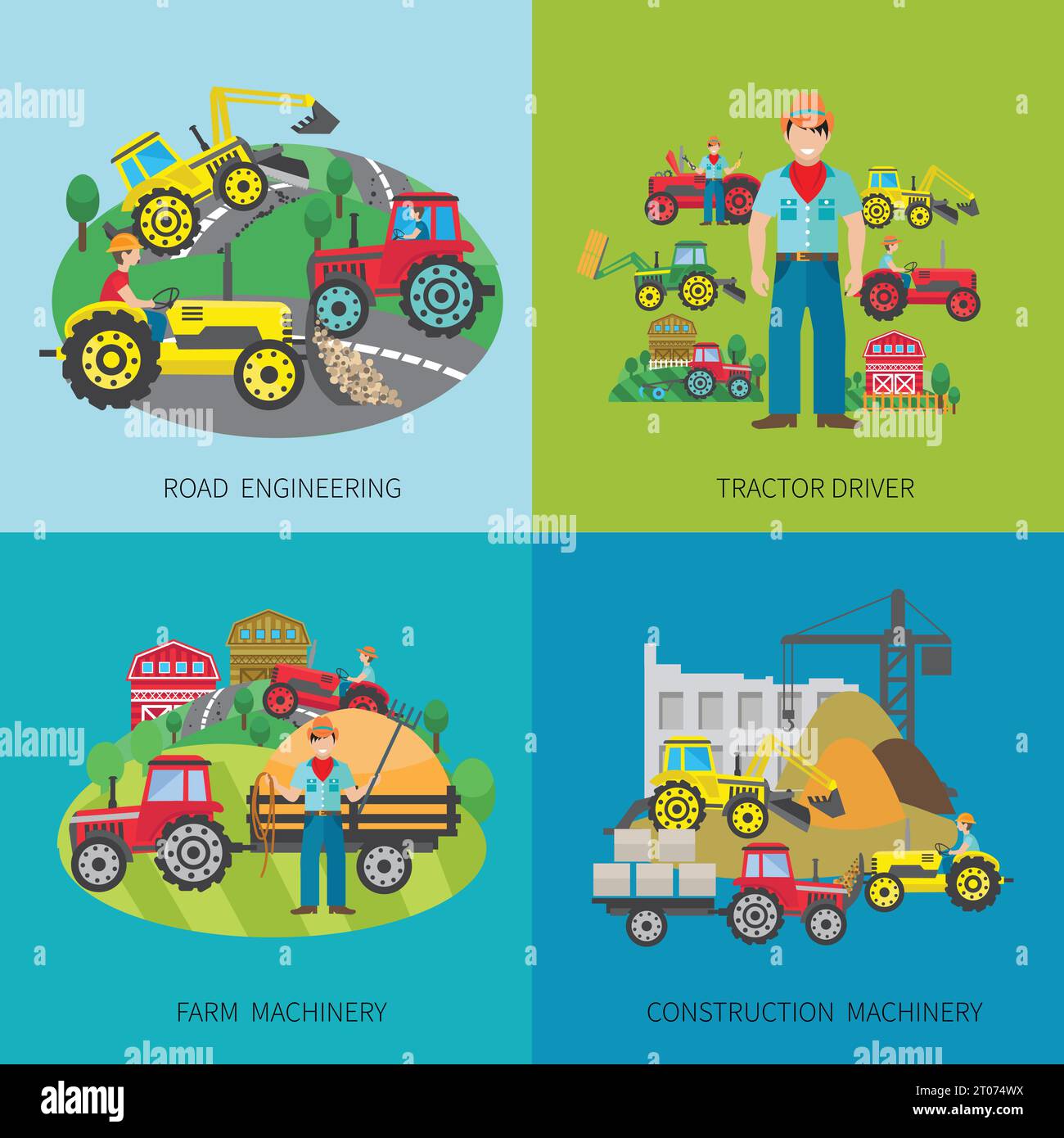 Tractor driver design concept set with road engineering farm and ...